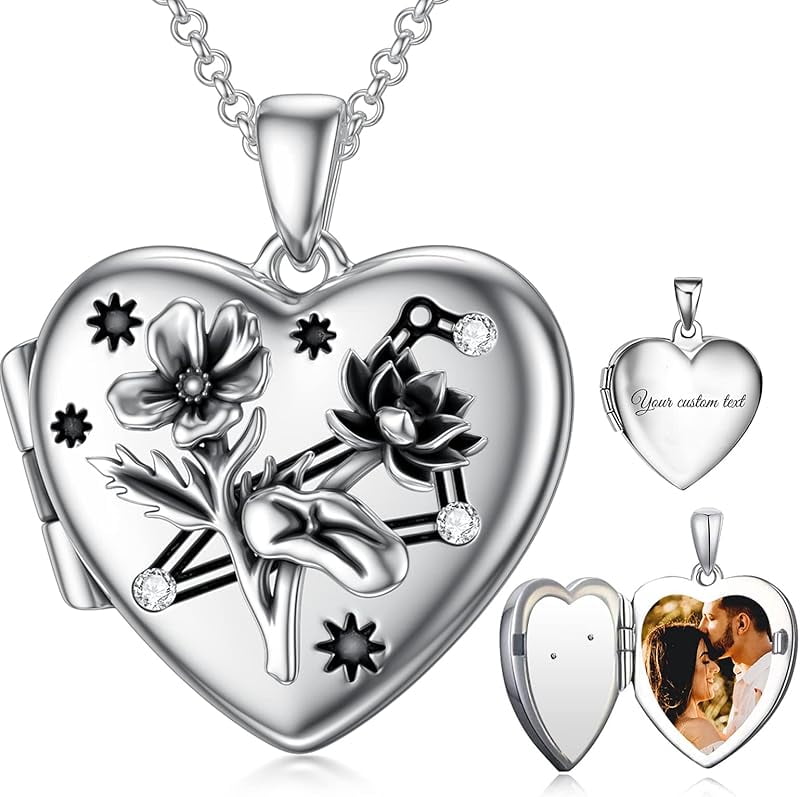 SOULMEET Heart Birth Flowers Zodiac Locket Necklace That Holds Picture ...
