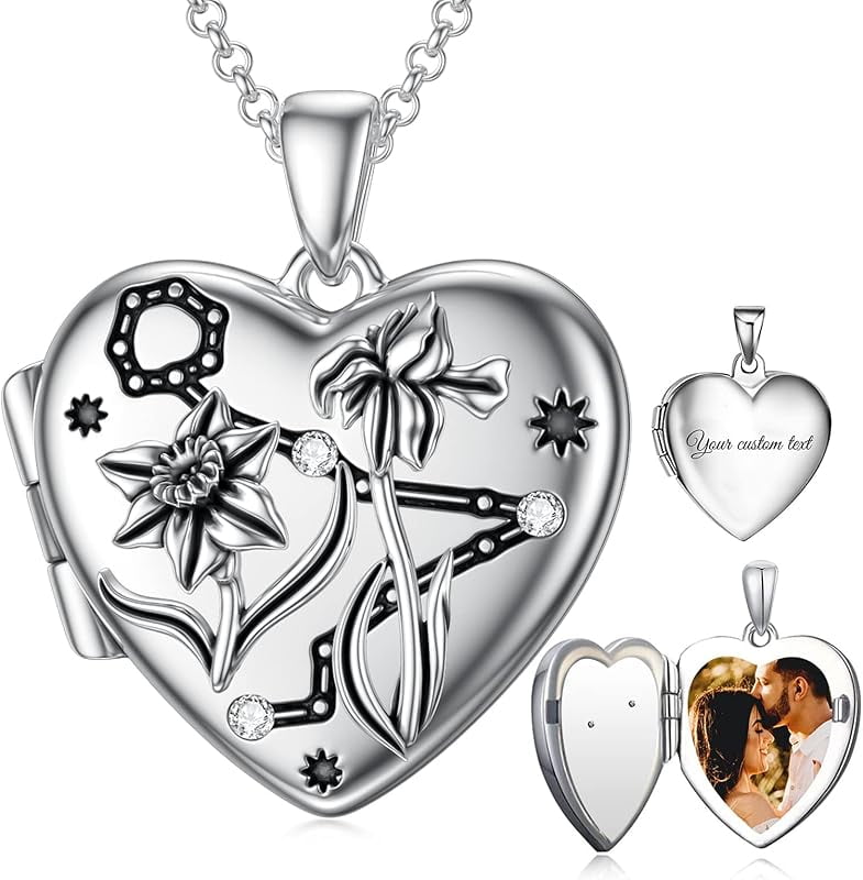 SOULMEET Heart Birth Flowers Zodiac Locket Necklace That Holds Picture ...