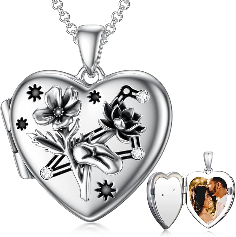 SOULMEET Heart Birth Flowers Zodiac Locket Necklace That Holds Picture ...