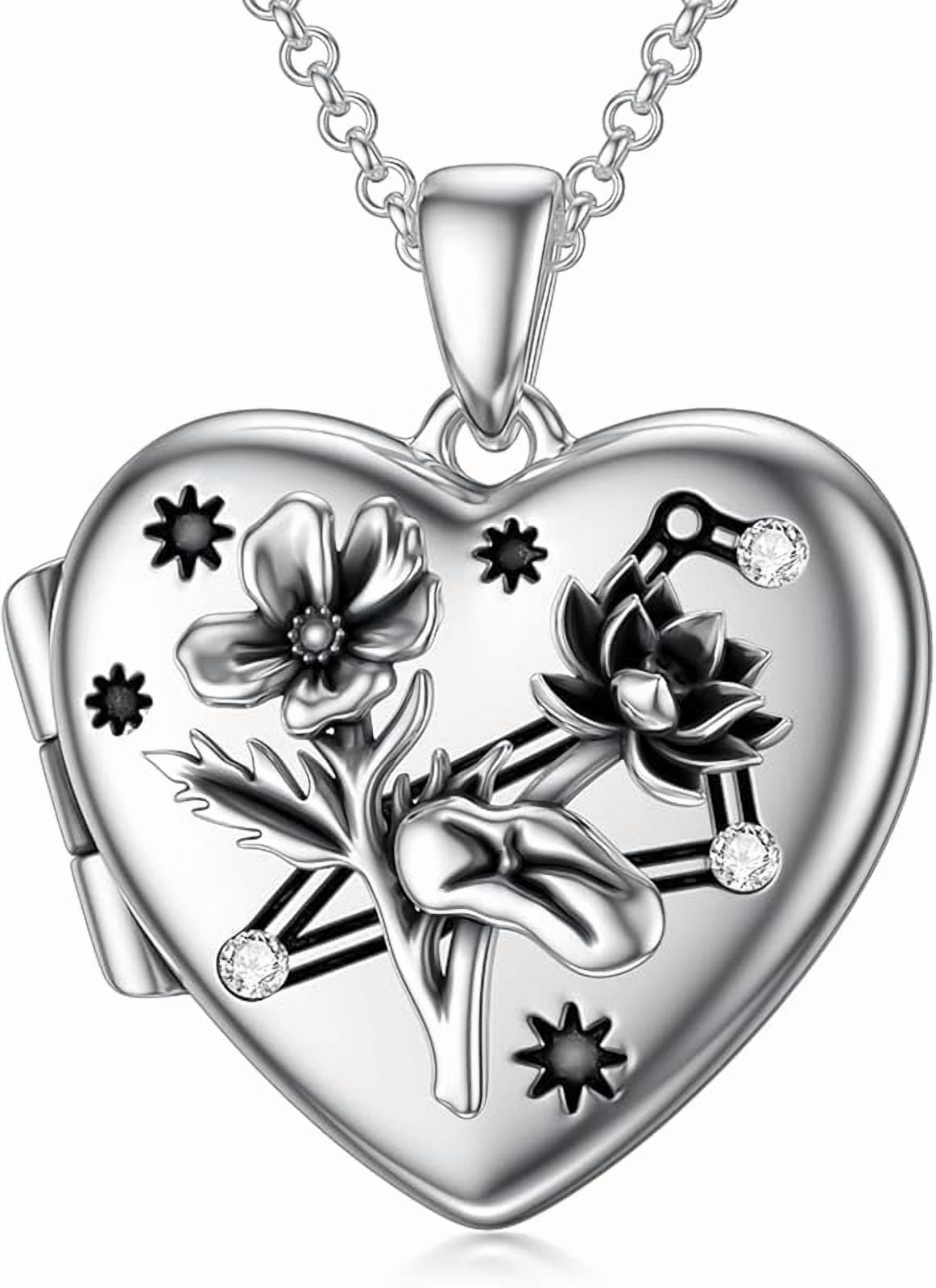 SOULMEET Heart Birth Flowers Zodiac Locket Necklace That Holds Picture ...