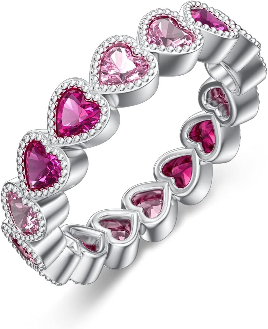 SOULMEET Heart Pink Rings 925 Sterling Silver Jewelry Cubic Zirconia ...