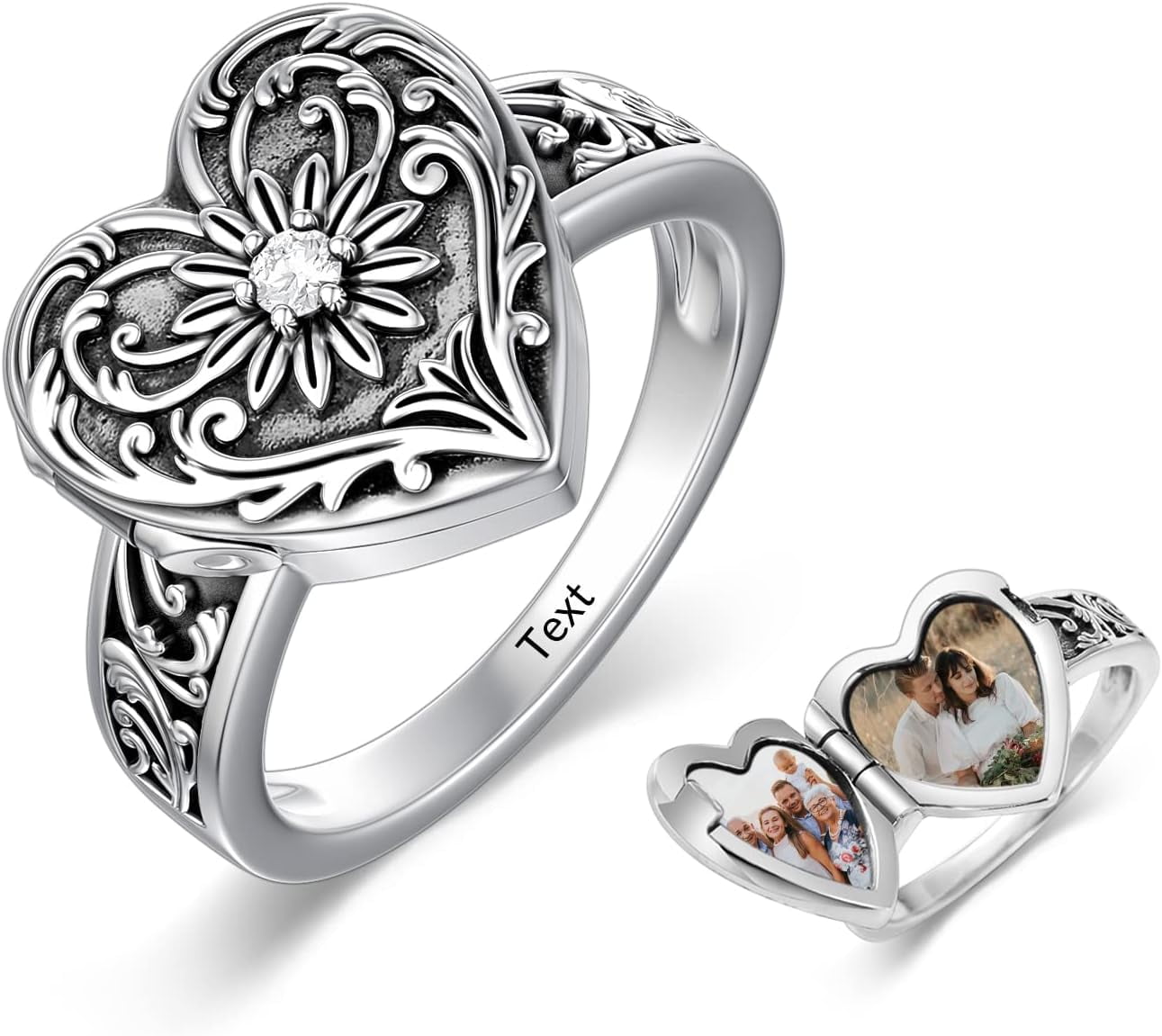 SOULMEET Sterling Silver Heart Sunflower Locket Ring That Holds ...