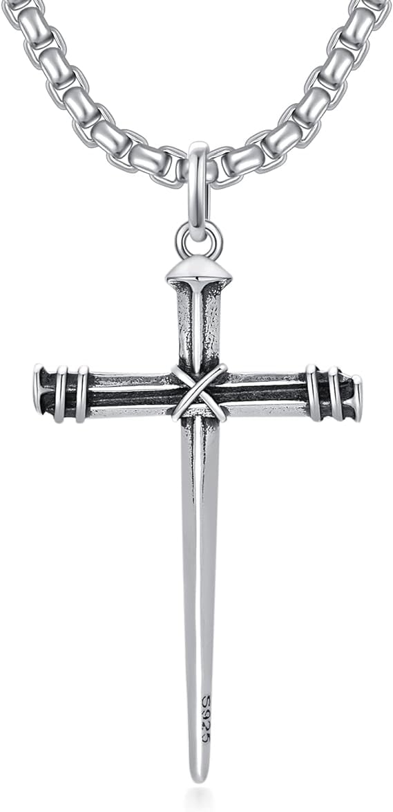 SOULMEET Cross Necklace for Men 925 Sterling Silver Men’s Nail Cross ...