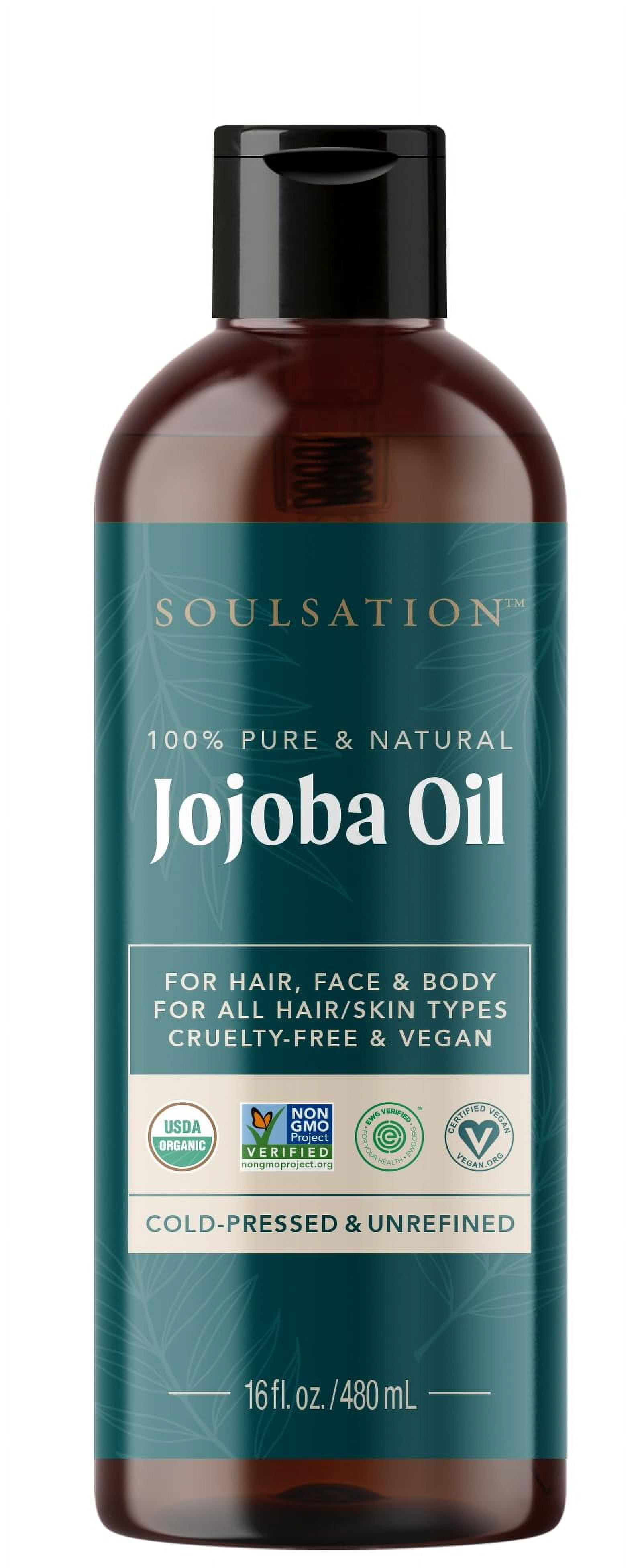 SOULSATION Organic Jojoba Oil SBF3 for Skin, Hair & Face (16oz) | 100% ...