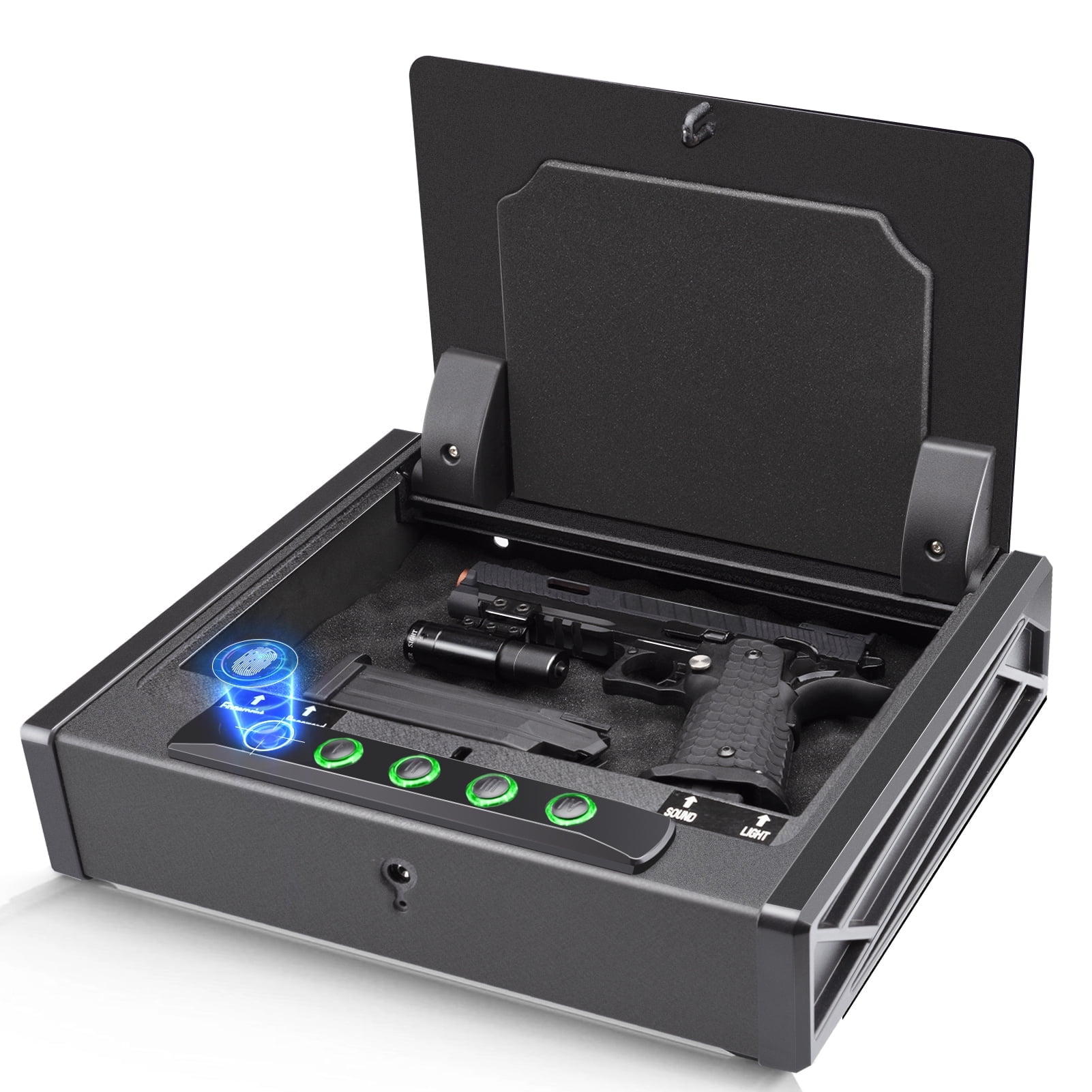 SOULYI Biometric Fingerprint Gun Safe for 3 Pistols, DOJ Certified with ...