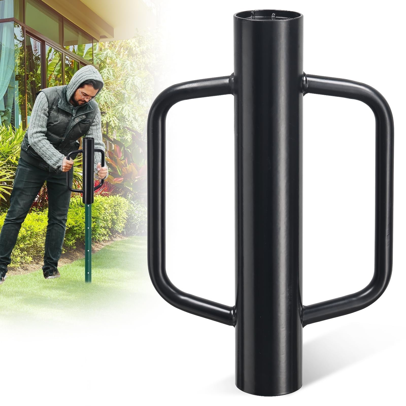 SOUMNS 17 inch Post Driver with Handles, Steel Heavy Duty Fence Post ...