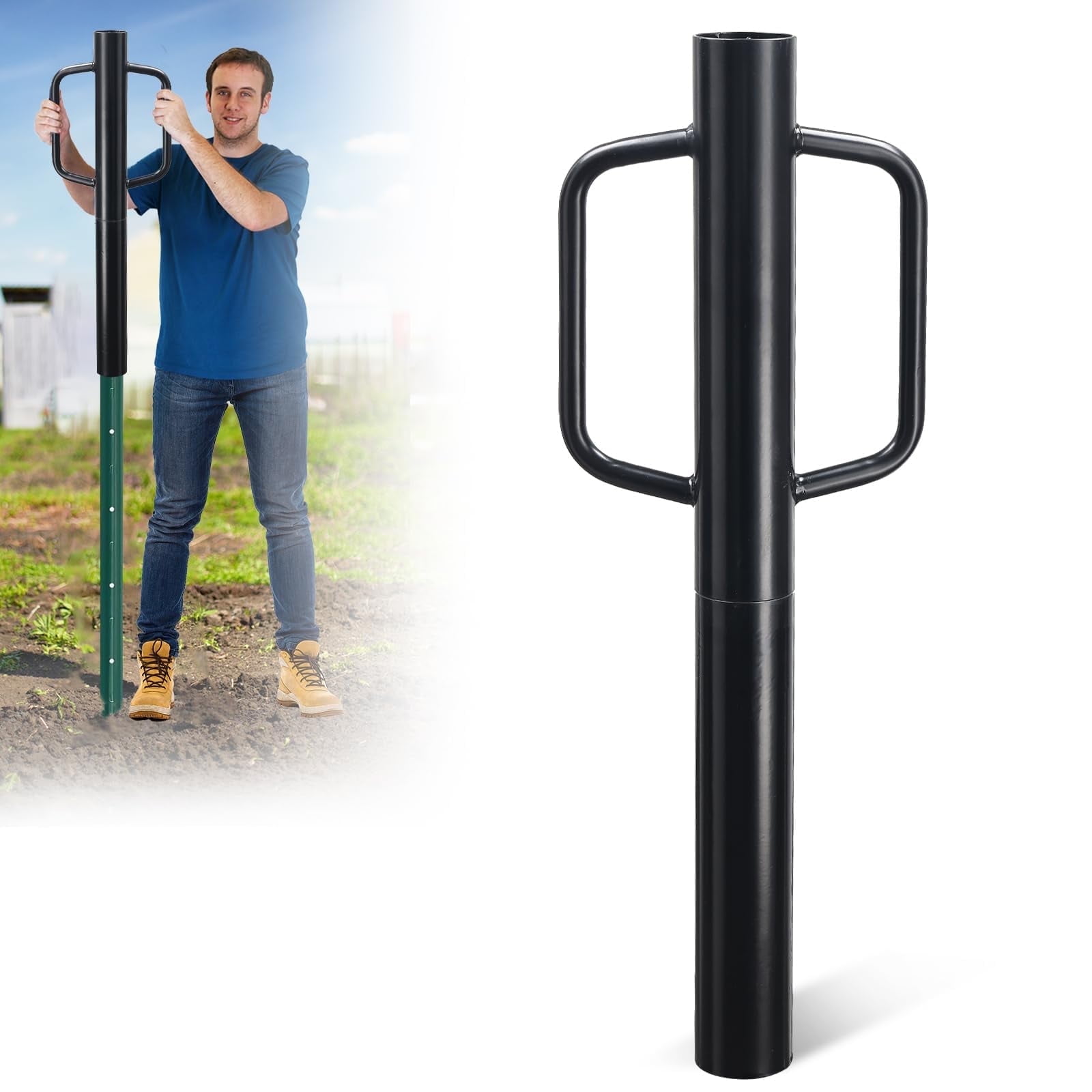 SOUMNS 34 inch Post Driver with Handles, Steel Heavy Duty Fence Post ...