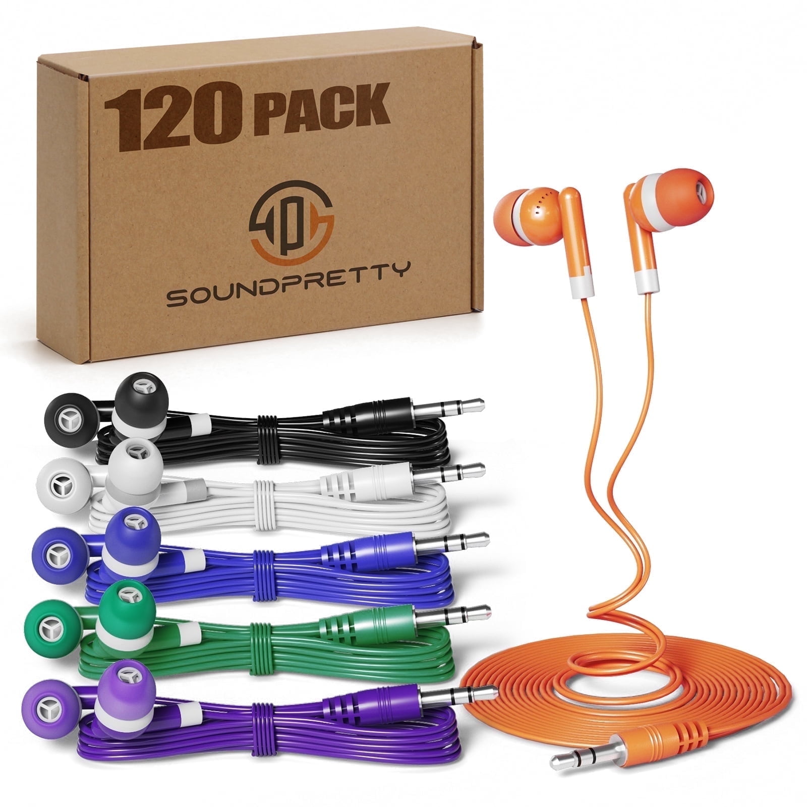 SP SOUNDPRETTY Bulk 120 Packs Kids Earbuds Wired - Individually Sealed ...