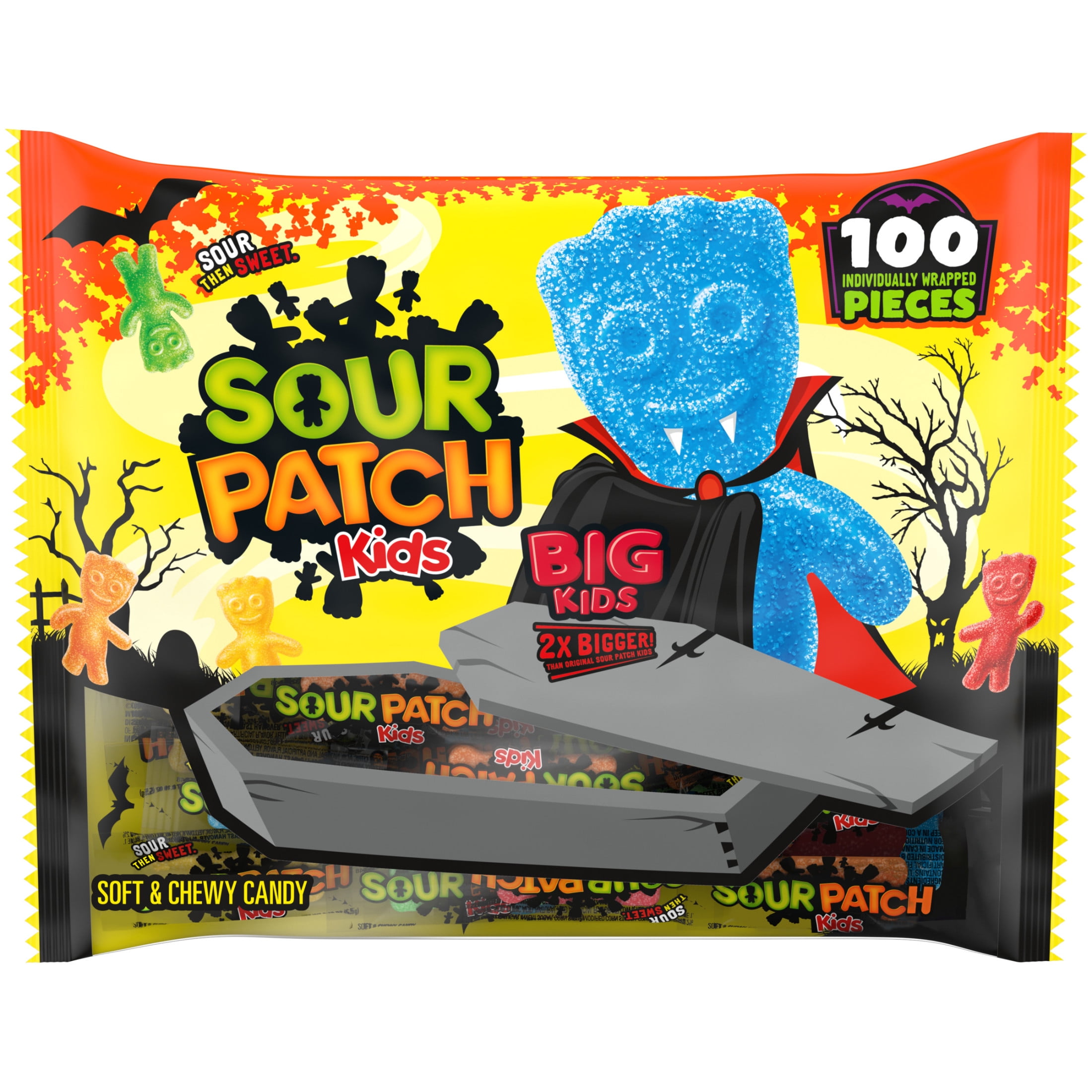 SOUR PATCH KIDS BIG, 100 Pieces, Individually Wrapped, Soft & Chewy ...