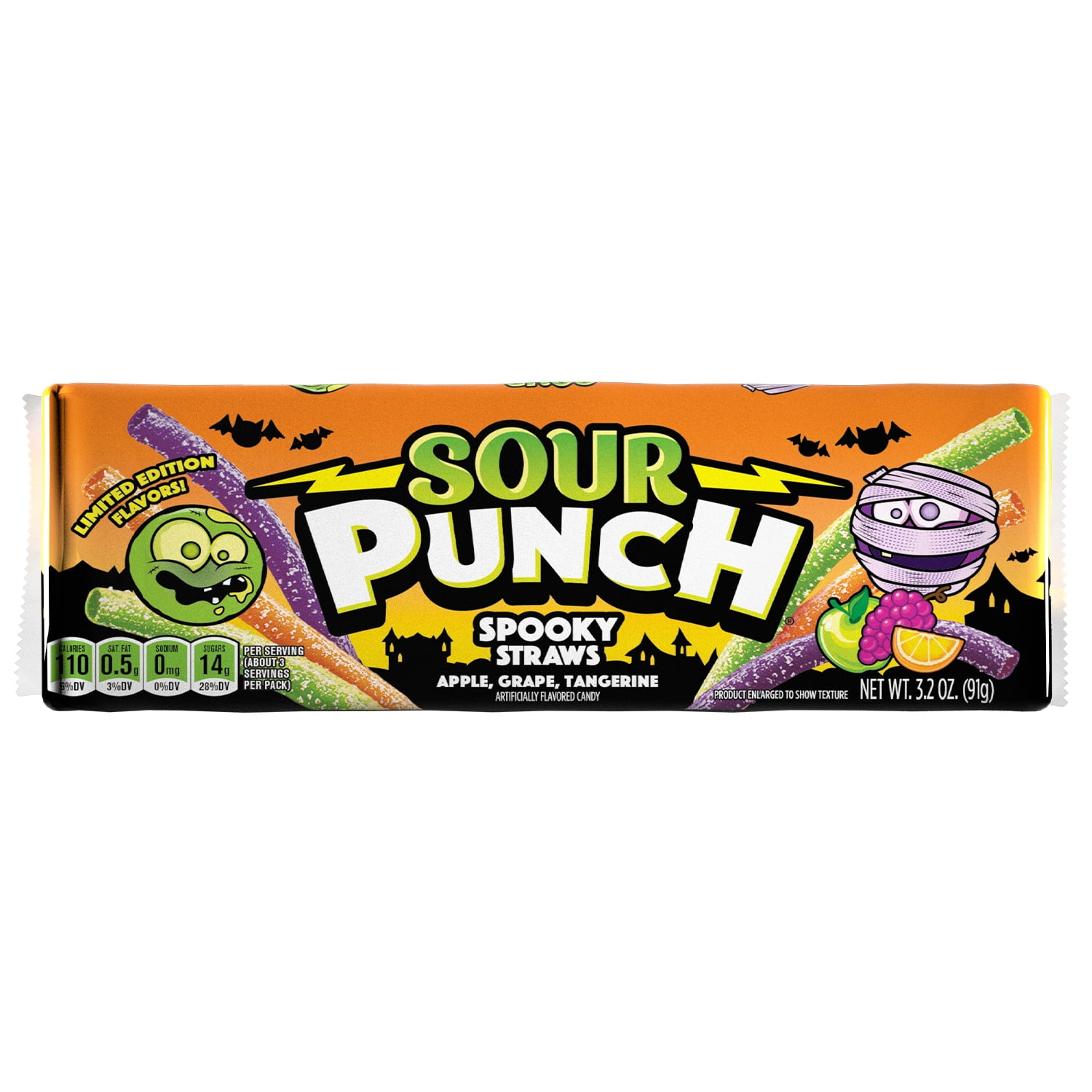 Sour Punch Spooky Straws Chewy Halloween Candy, 3.2oz Tray - Walmart.com
