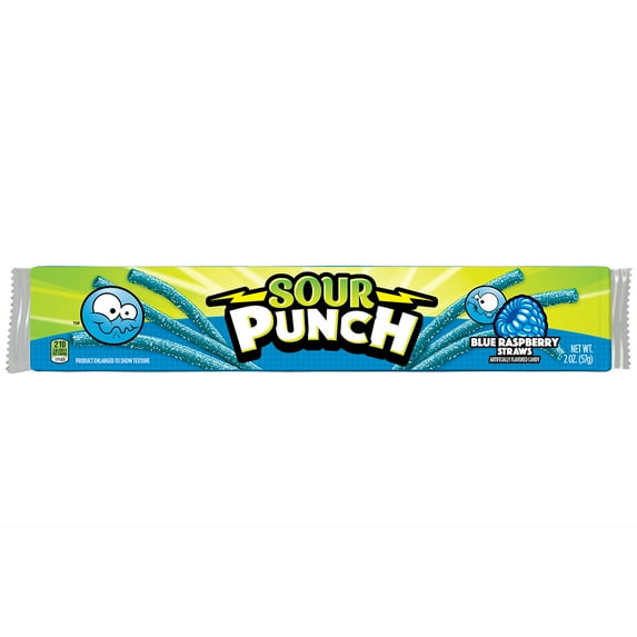 Sour Punch Blue Raspberry Chewy Candy Straws 2 oz Tray Sour Coated ...