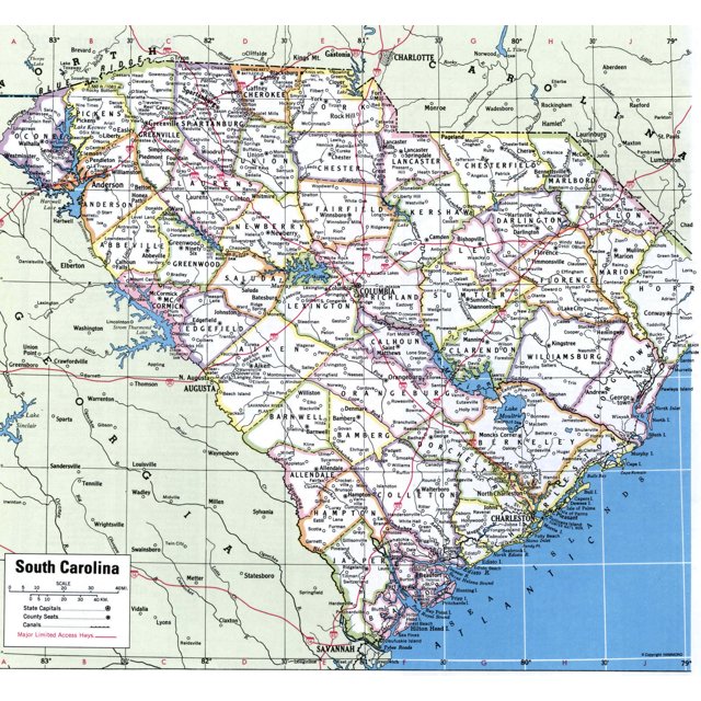 South Carolina Sc Counties Map Glossy Poster Picture Photo Print Banner ...