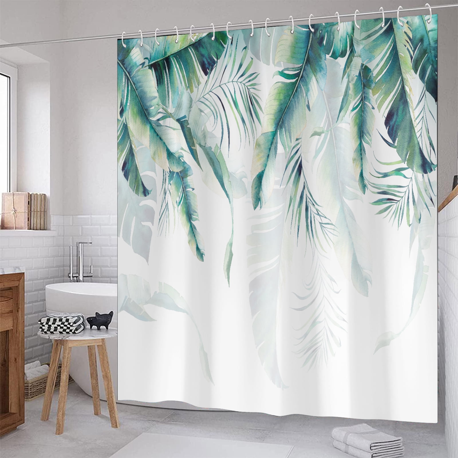 SOUTHSKY Banana Leaves Shower Curtain 71x71inch with Hooks Green ...
