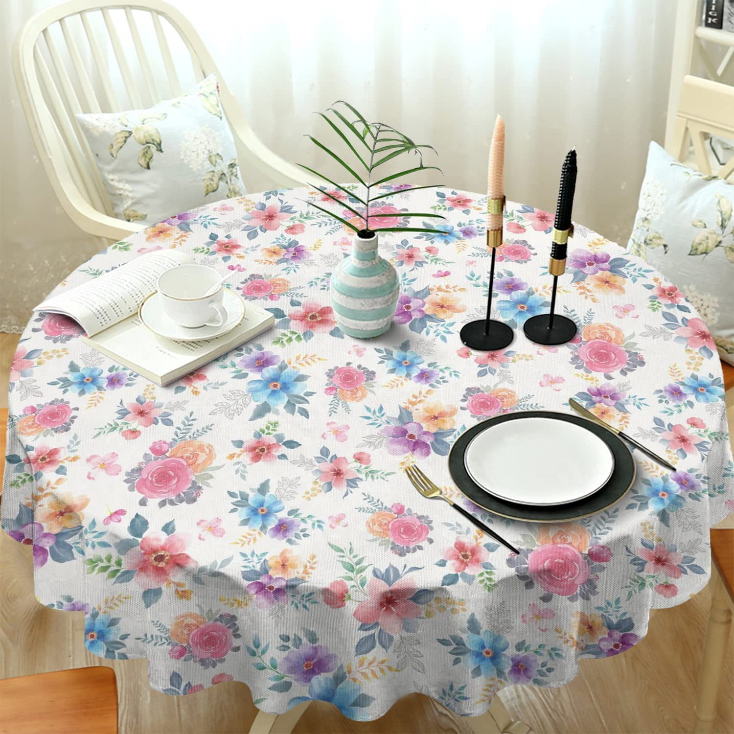 SOVCFOE Polyester Round 60 x 60 Inch Washable Reusable Waterproof Table ...