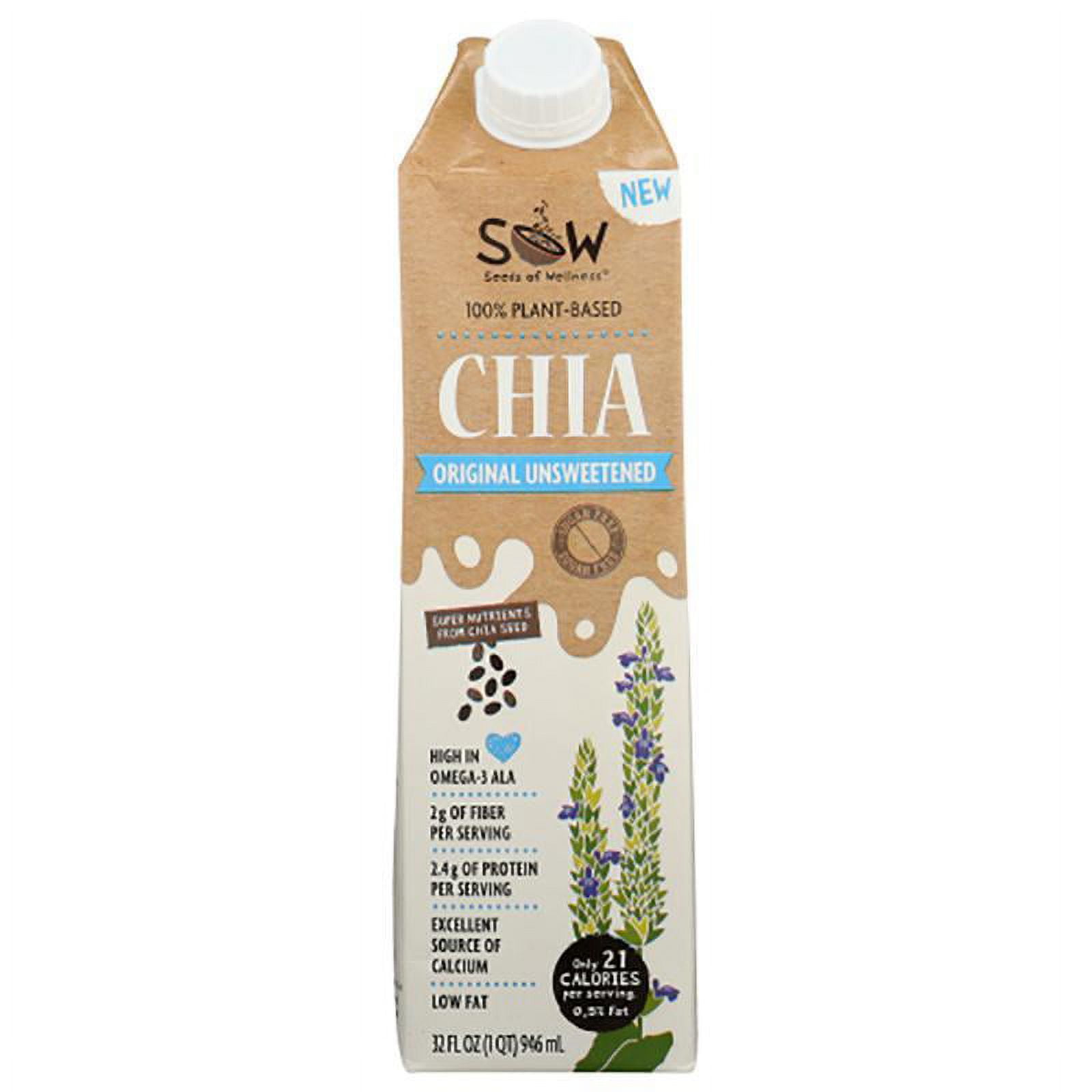 SOW - Unsweetened Chia Milk Original, 32oz - Walmart.com