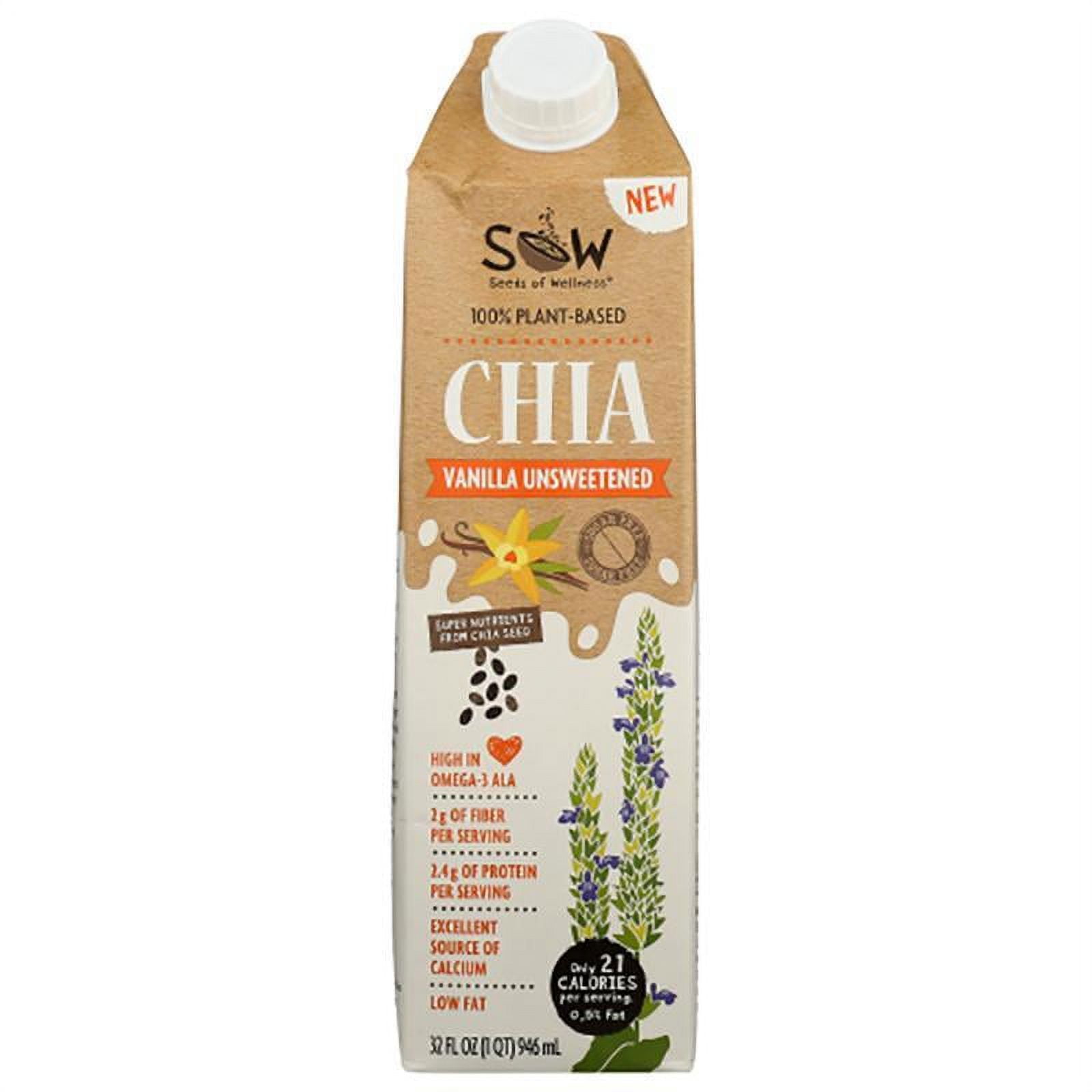 SOW - Unsweetened Vanilla Chia Milk, 32oz - Walmart.com