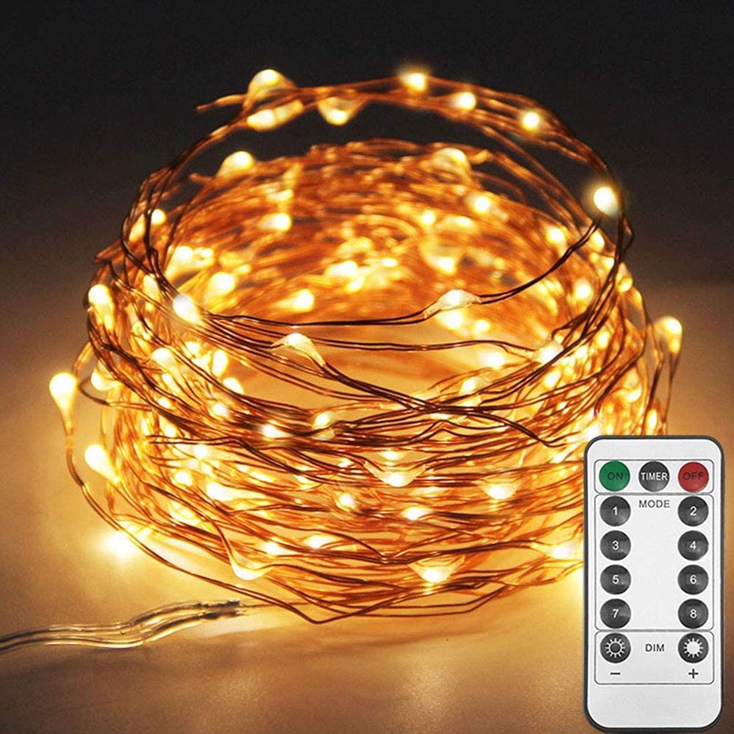 SOWAZ 33ft 100 LED Copper String Light, Fairy Lights Warm White Battery ...