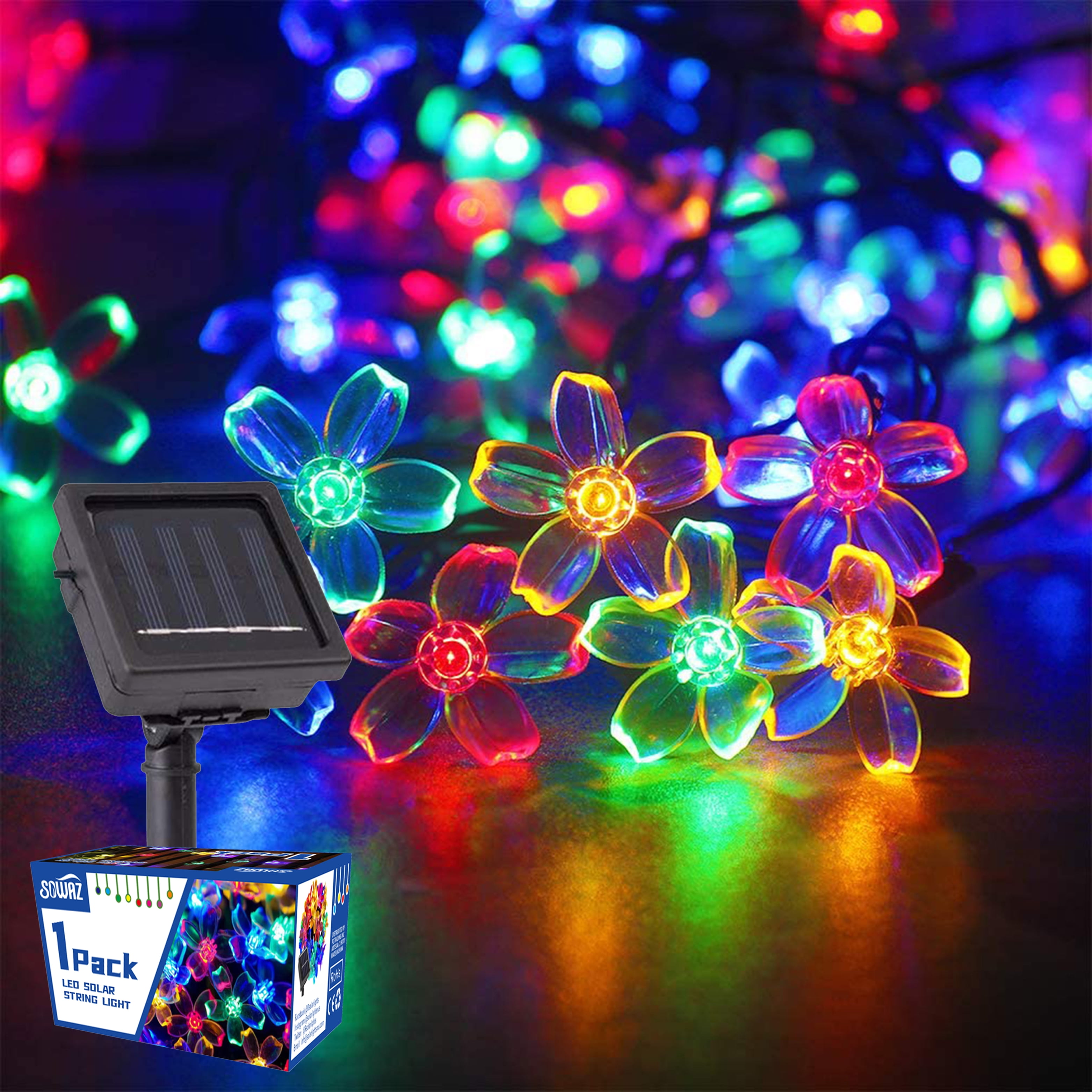 SOWAZ Solar Flower Strings Lights, Solar Fairy Lights 23 Feet 50 LED ...