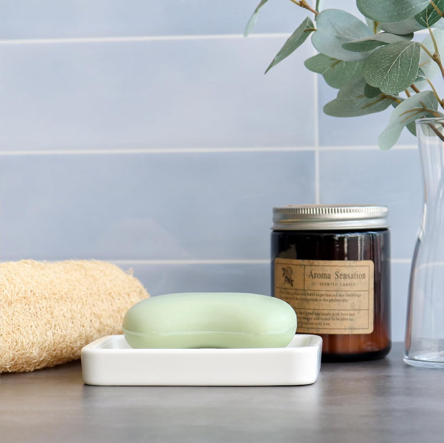 SOWEIS-Matte Ceramic Soap Dish with Raised Ridges, Rectangle Bar Soap ...