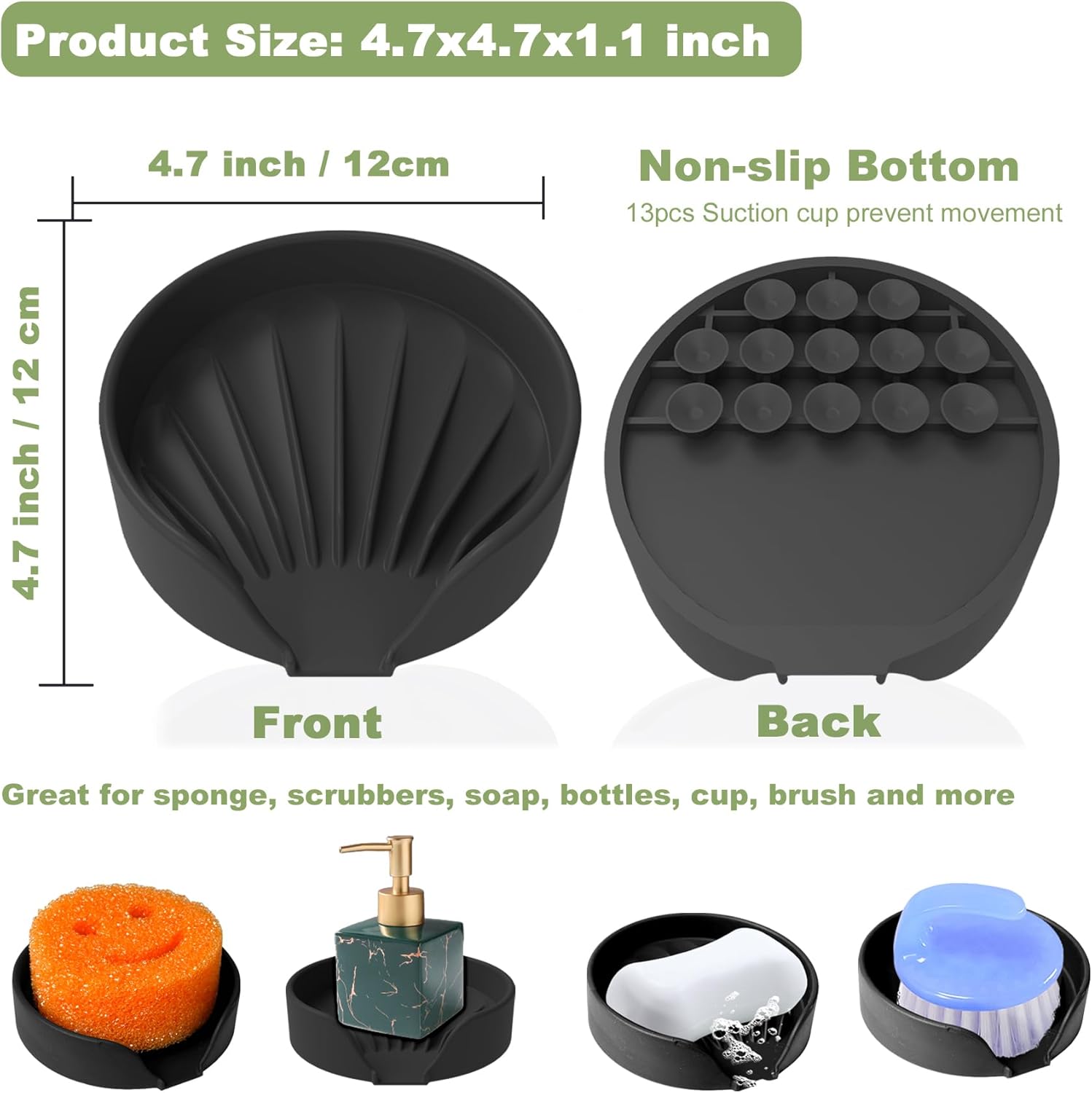 SOWEIS-Self Draining Soap Dish, Silicone Soap Holder with Suction Cup ...