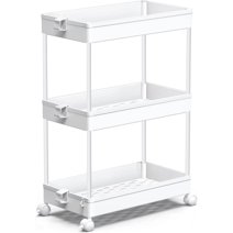3 Tier Slim Rolling Storage Cart, Skinny Bathroom Organizer with Wheels ...