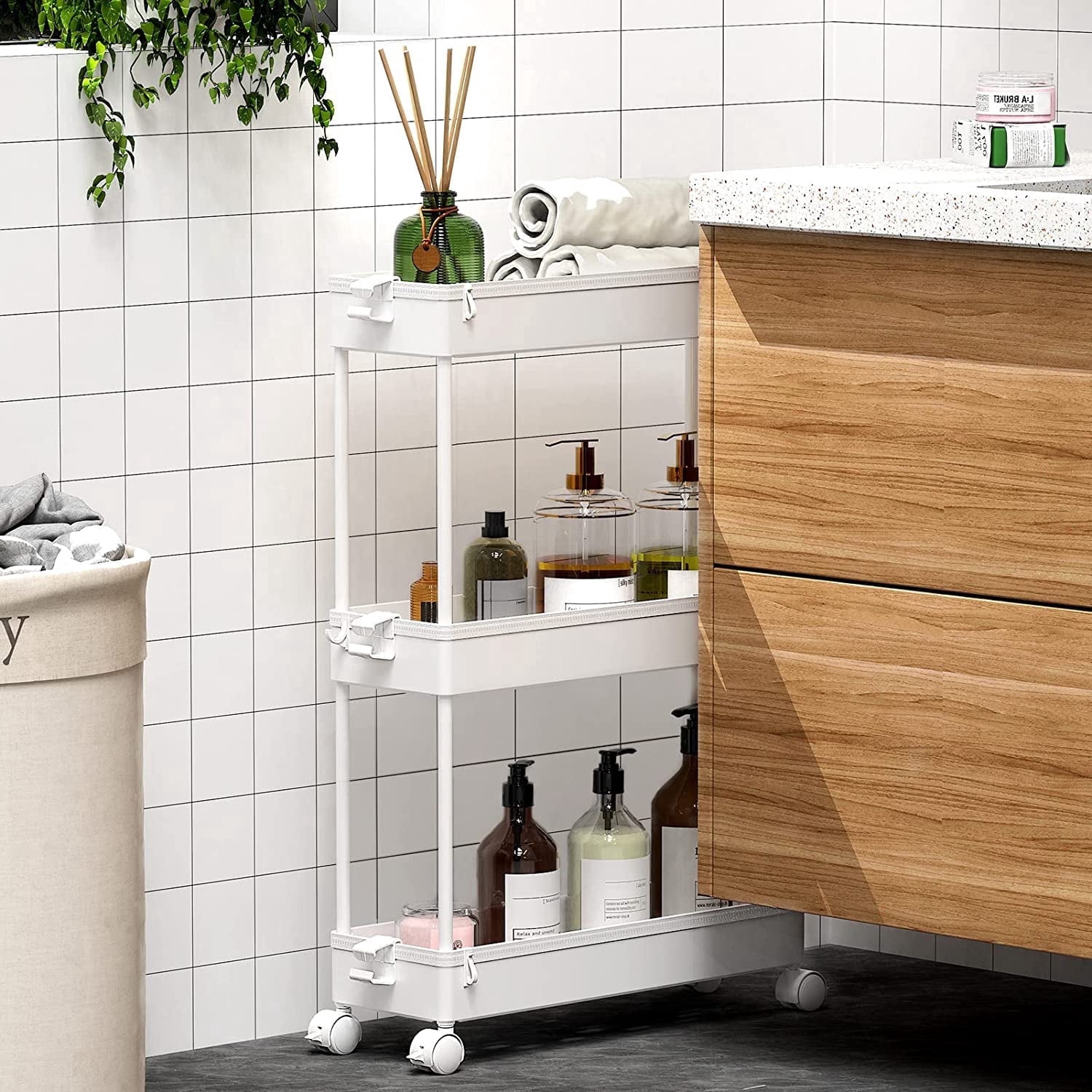 SOYO Slimline 3-Tier Rolling Cart, Mobile Shelving for Kitchen ...