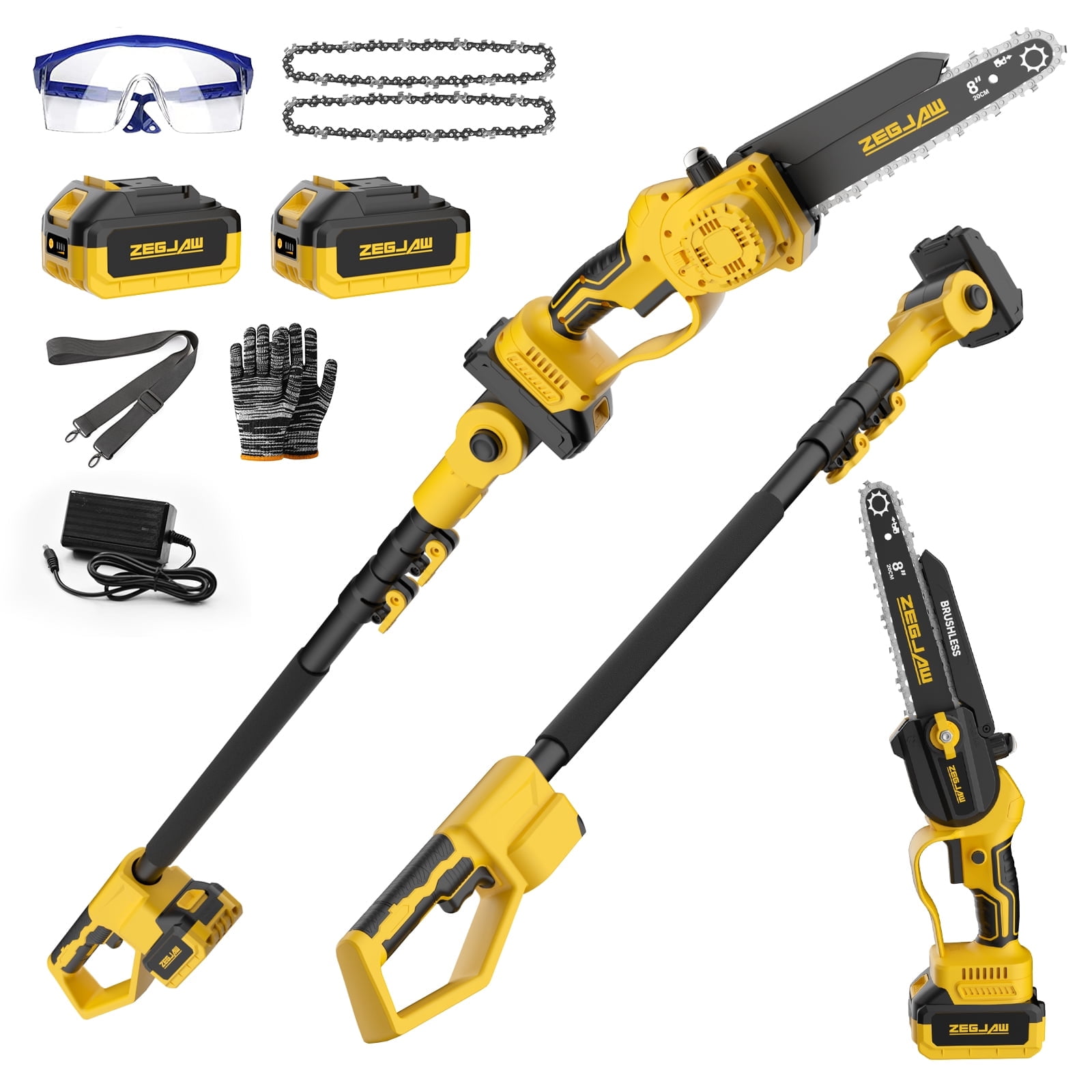 ZEGJAW 2-IN-1 Cordless Pole Saw & Mini Chainsaw, 21V 8-Inch Electric ...