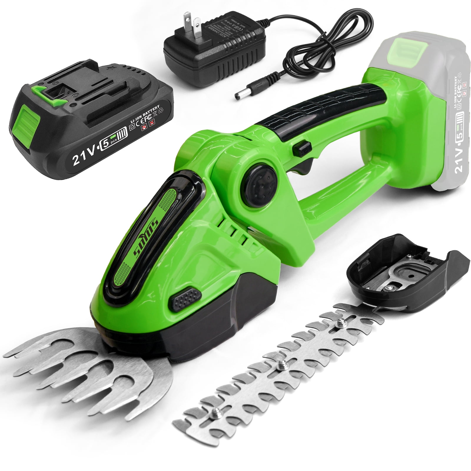 SOYUS Cordless Hedge Trimmer, 21V Electric Handheld Grass Cutter, 2-in ...