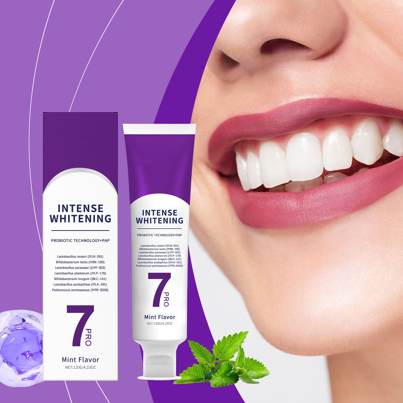 SP-7-Pro Intense Toothpaste 7 Probiotics, Deep , Purple Beads, Fluoride ...