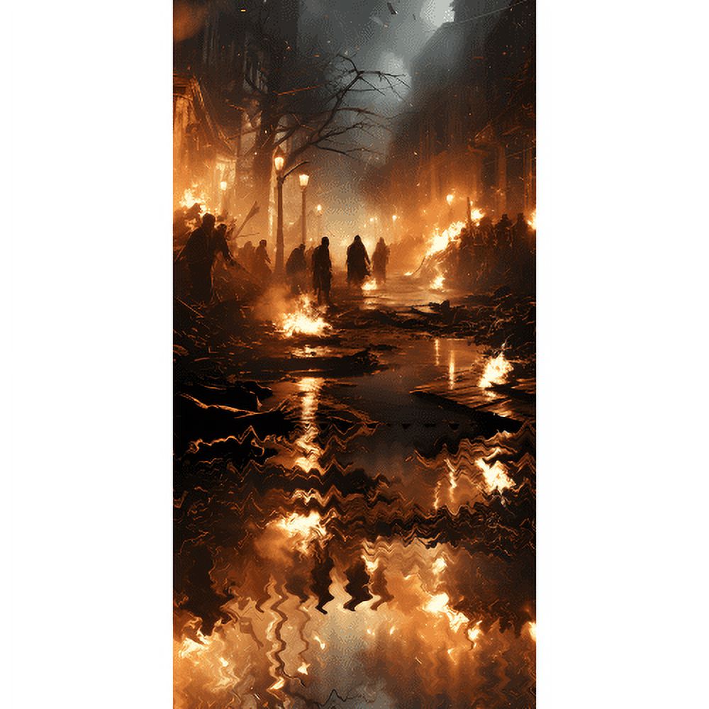 SP12777 Old Spooky Burning Rustic Town Halloween Horror Backdrop ...