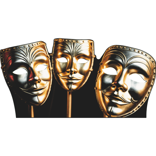 SP13440 Three Gold Theatre Theater Masks Comedy Tragedy Drama Cardboard ...