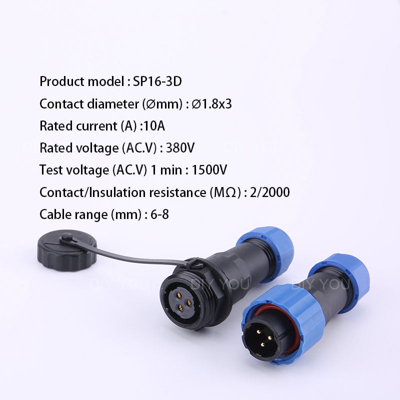 SP16 IP68 Waterproof Connector Male plug & female socket Wire cable connector Docking Aviation ...