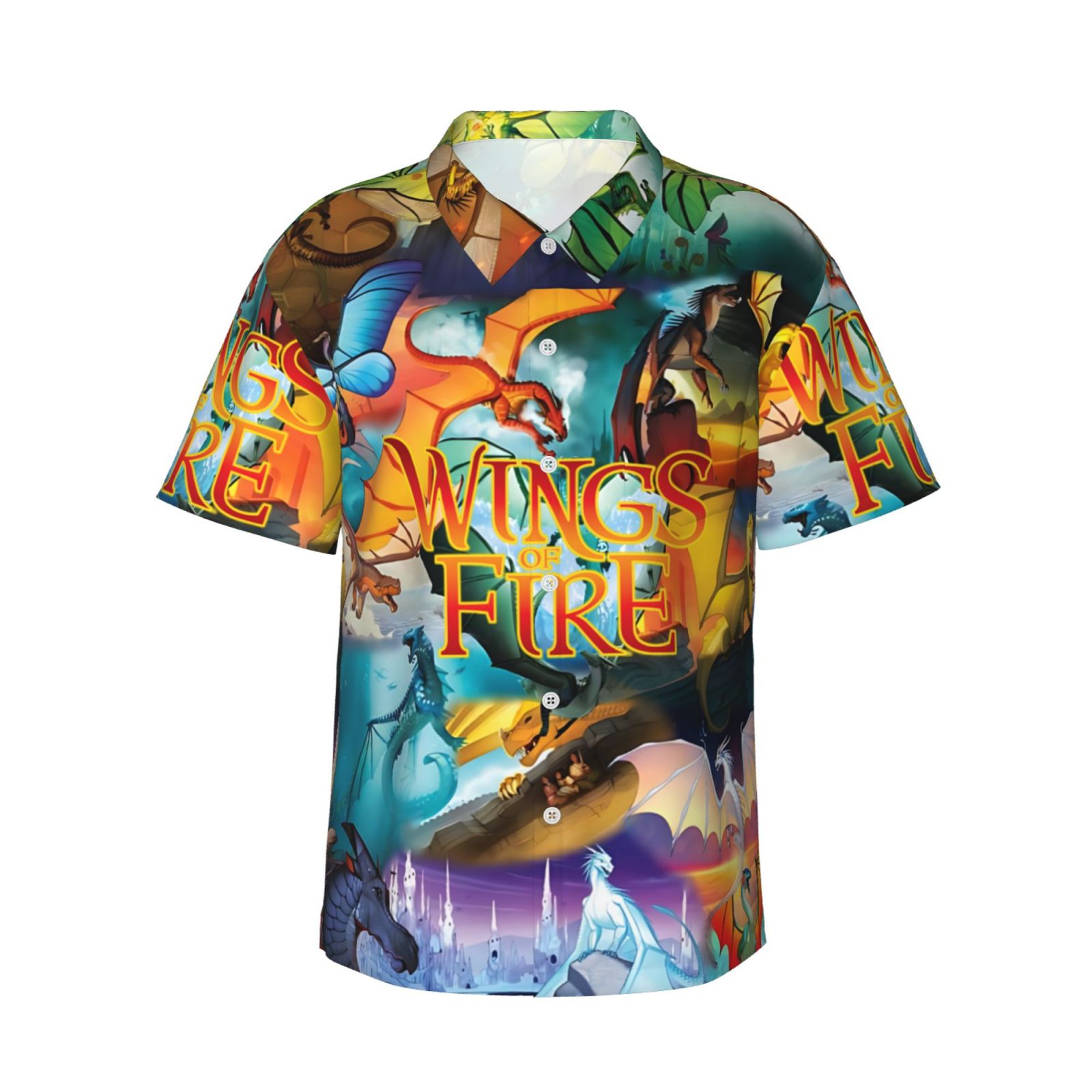 Wings Dragon Fire Hawaiian Shirt for Men Cartoon Printed Beach Shirts ...
