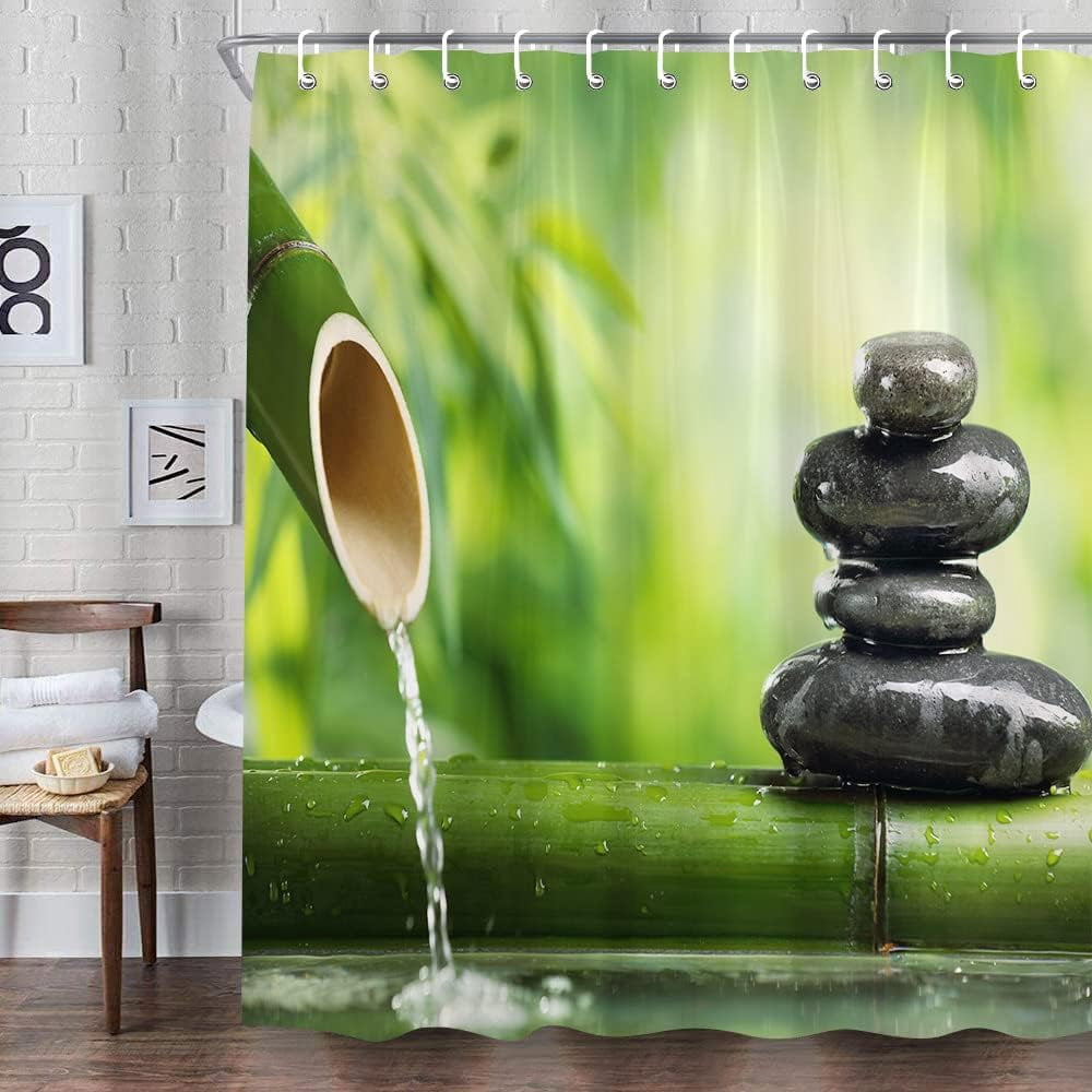 SPA Shower Curtain Bamboo Fountain and Zen Stone Japanese Garden ...