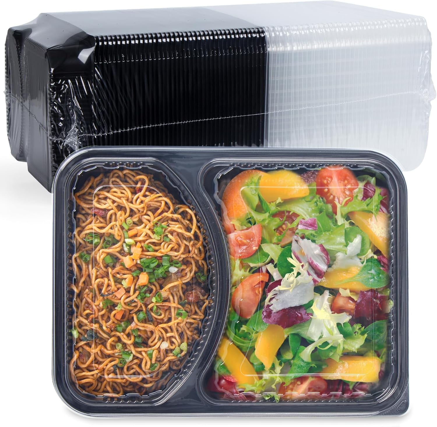 SPACE】Each pack includes 40 black rectangular plastic food containers ...