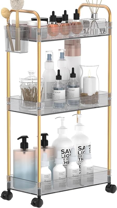 SPACEKEEPER 3 Tier Acrylic Storage Rolling Cart Clear Bathroom Cart ...