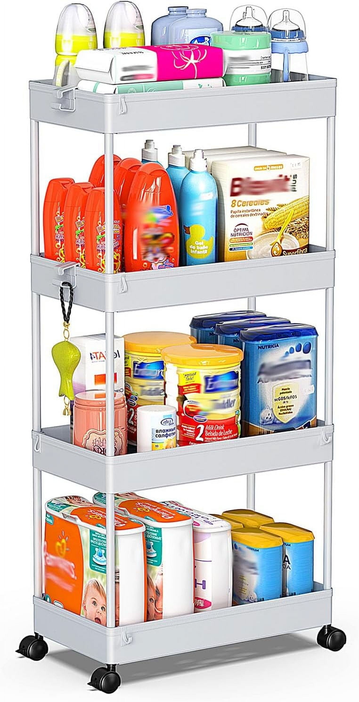 SPACEKEEPER 4-Tier Mobile Storage Cart, Gray Rolling Shelving Unit for ...