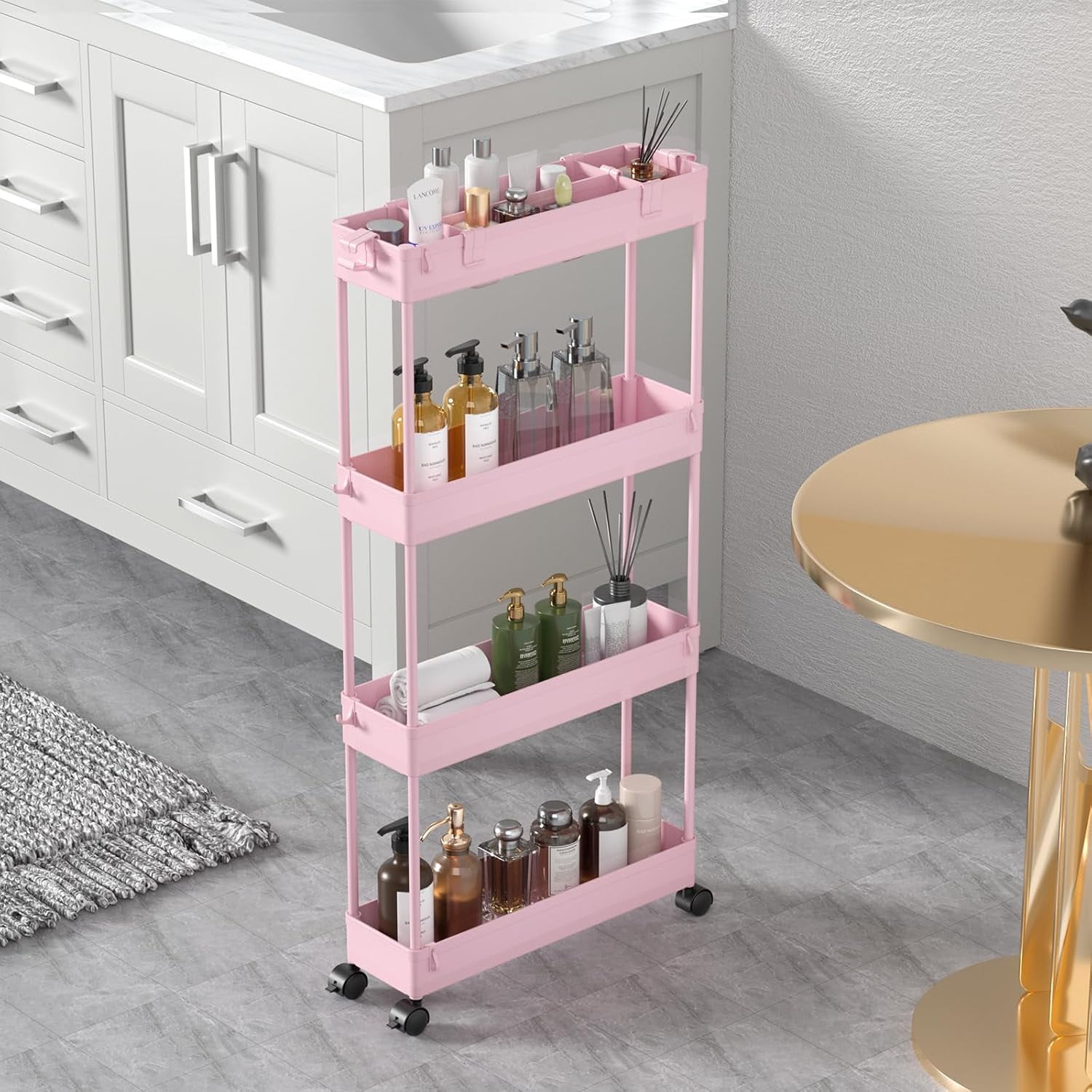 SPACELEAD Slim Storage Cart 4 Tier,Bathroom Organizer Rolling Utility ...