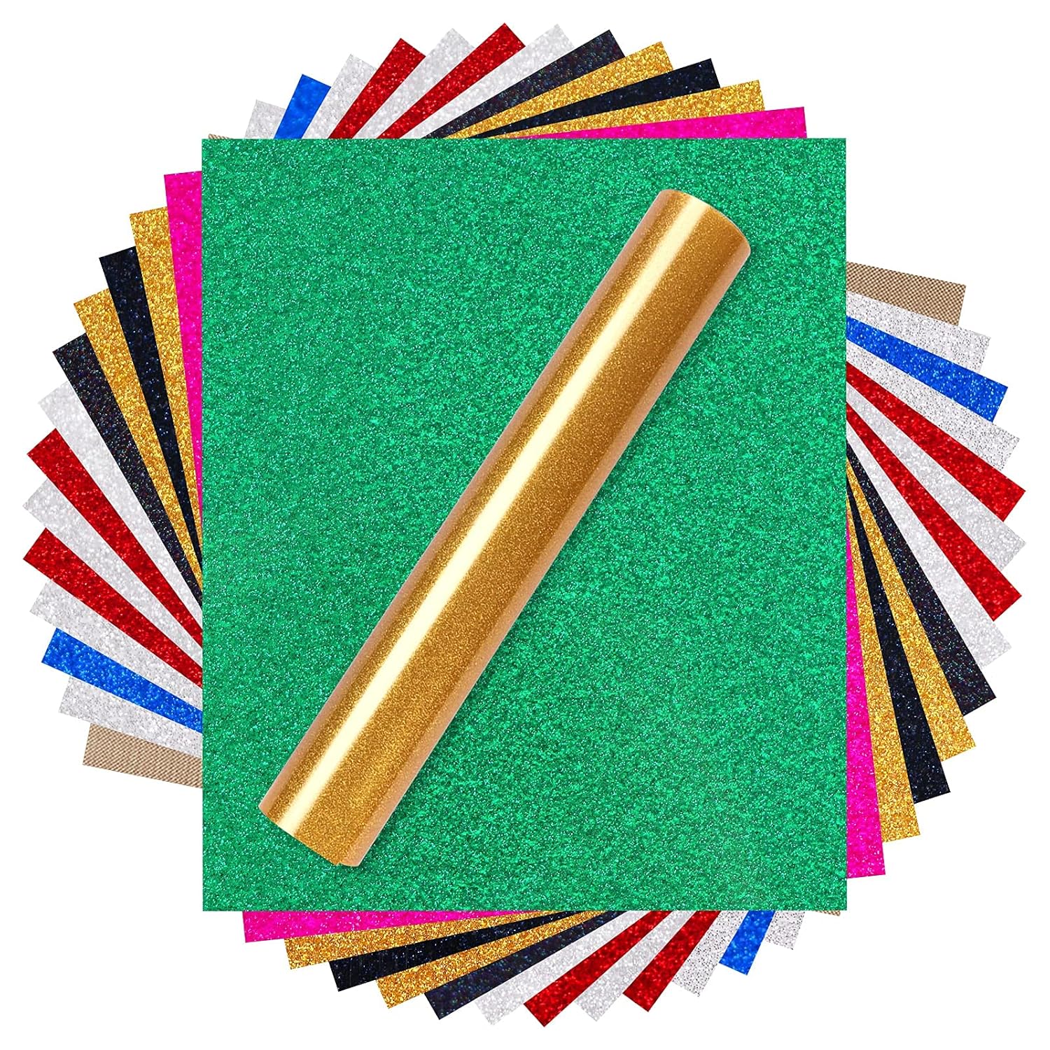 SPAKKAL Glitter Heat Transfer Vinyl 15 Pack Green Glitter Iron on Vinyl ...