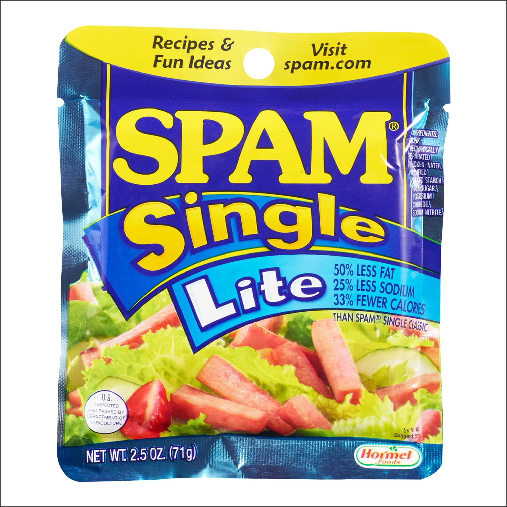 SPAM Lite Single Pouch, MMF7 2.5 Ounce (12 Pack), Fully Cooked Pork and ...