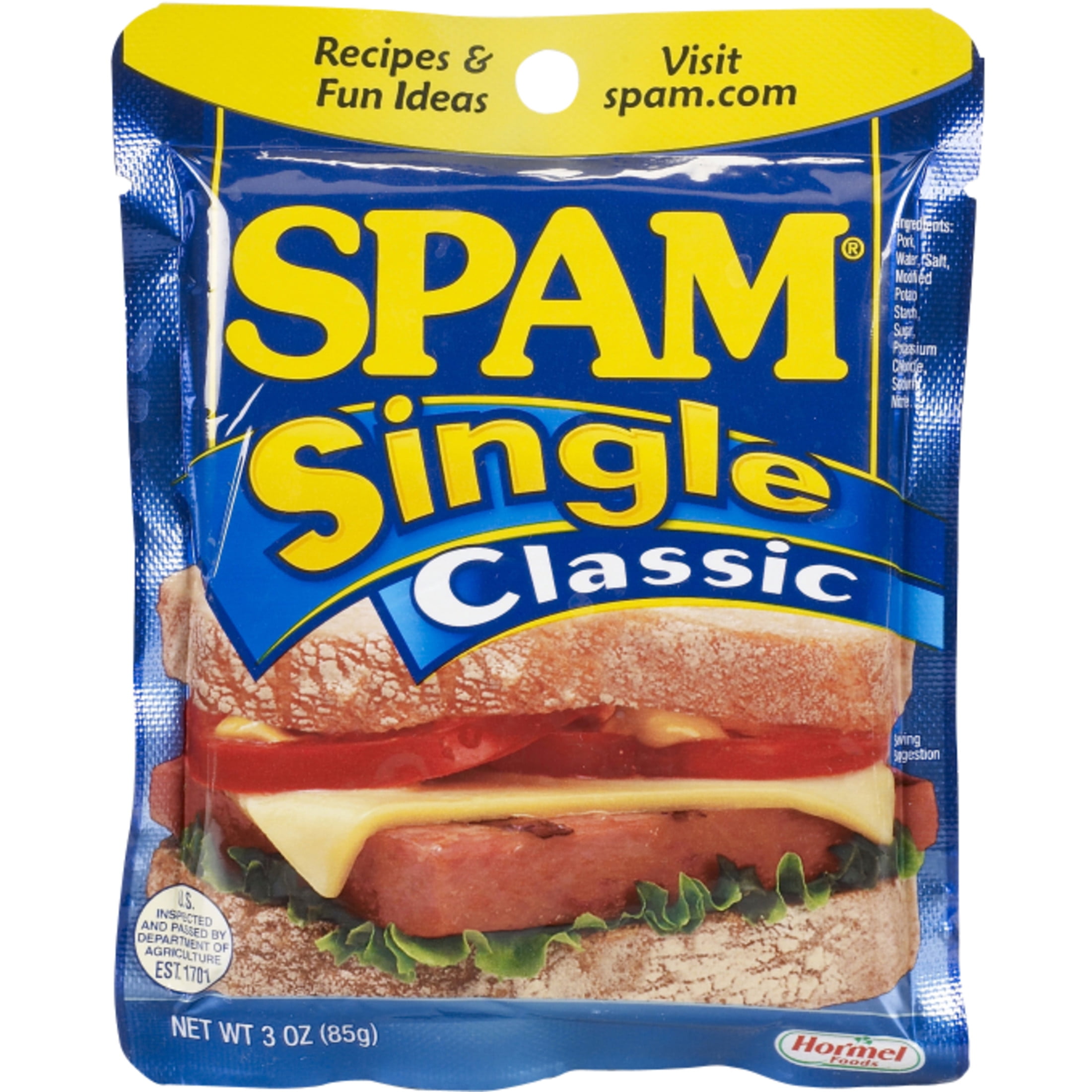 SPAM Single Classic, Shelf-Stable, 2.5 oz Aluminum Pouch (24 Pack ...