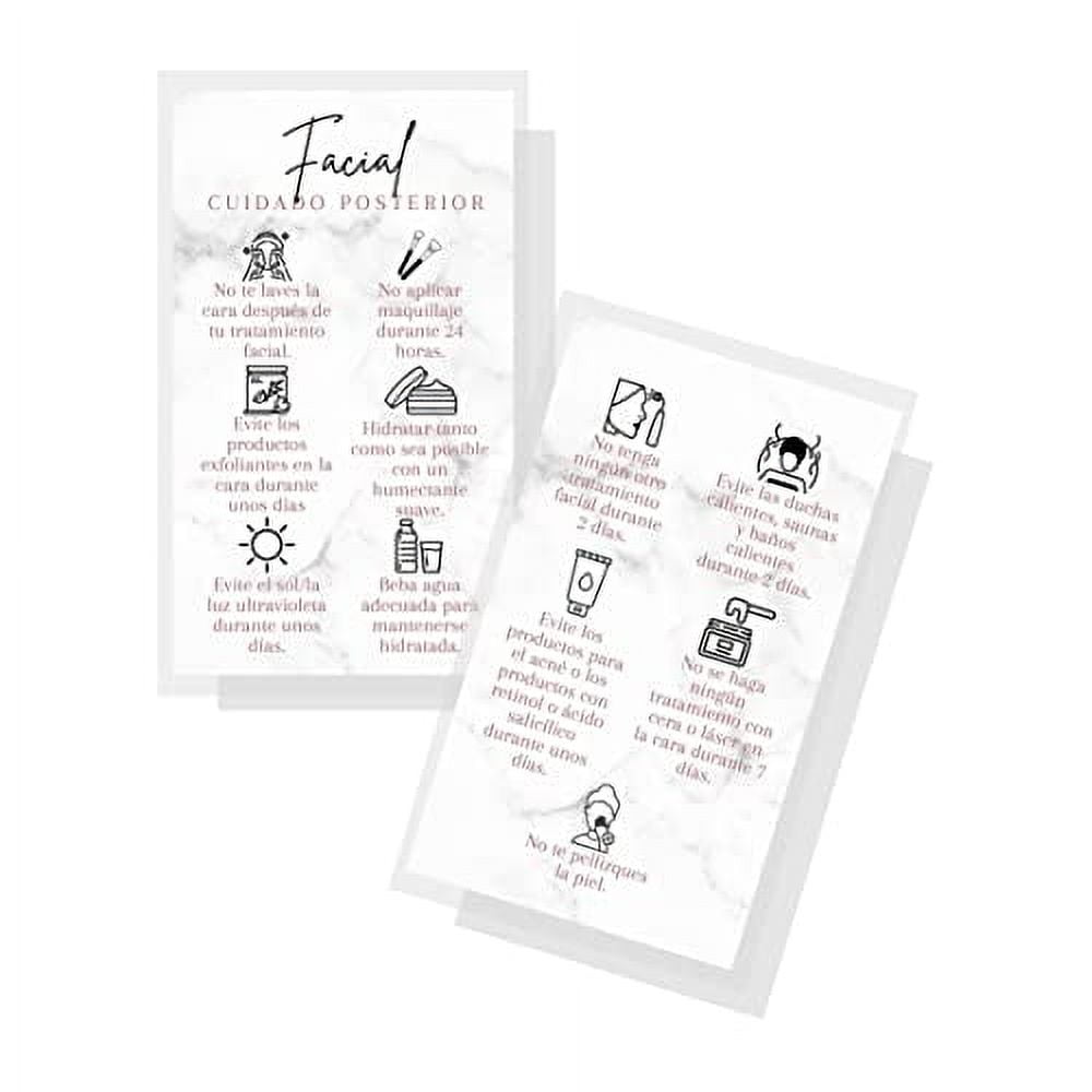 SPANISH Facial Aftercare Card 50 Pack 2x3.5 inches Business Card Facial ...