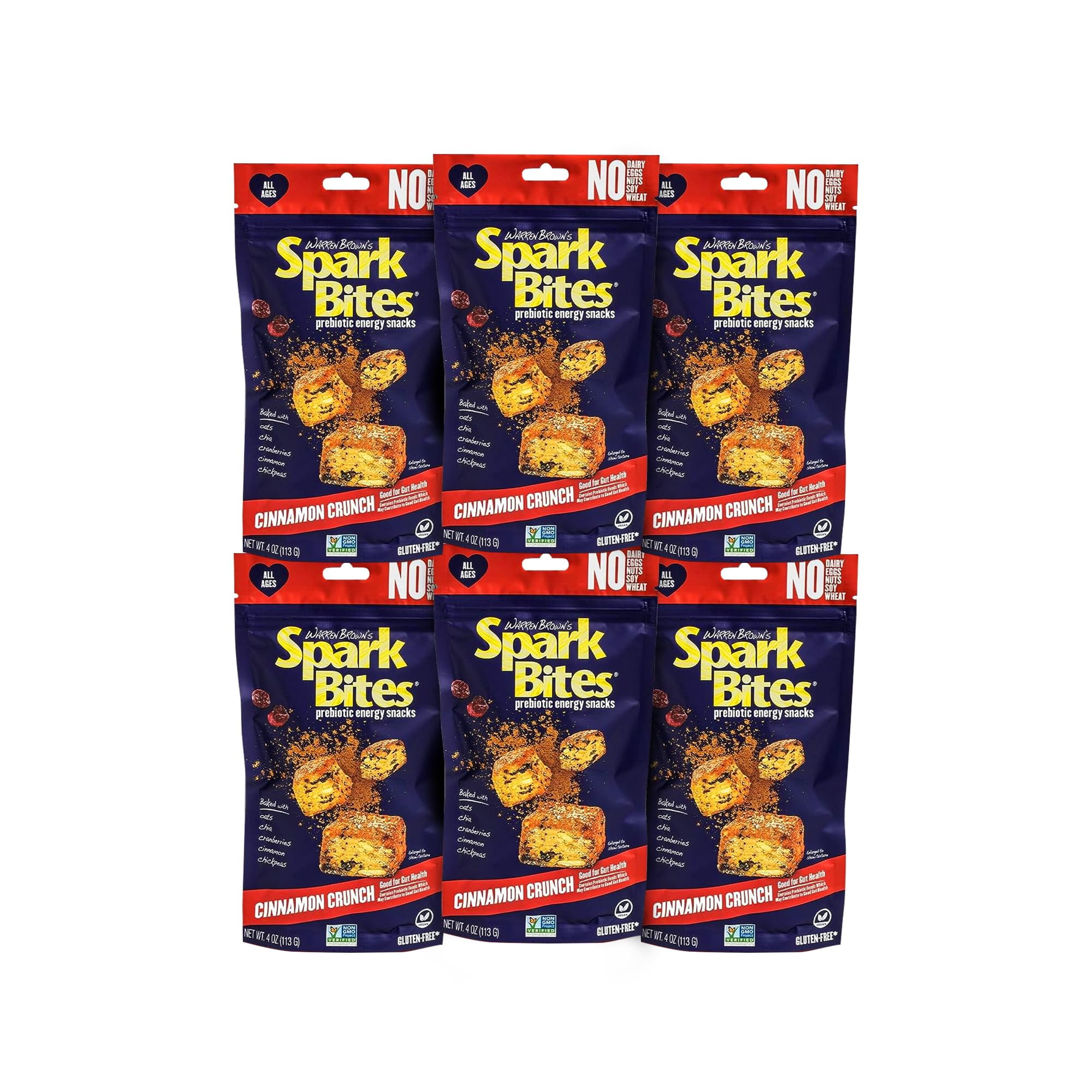 SPARK BITES - Cinnamon TSF6 Crunch (Pack of 6) Allergen Free Vegan ...