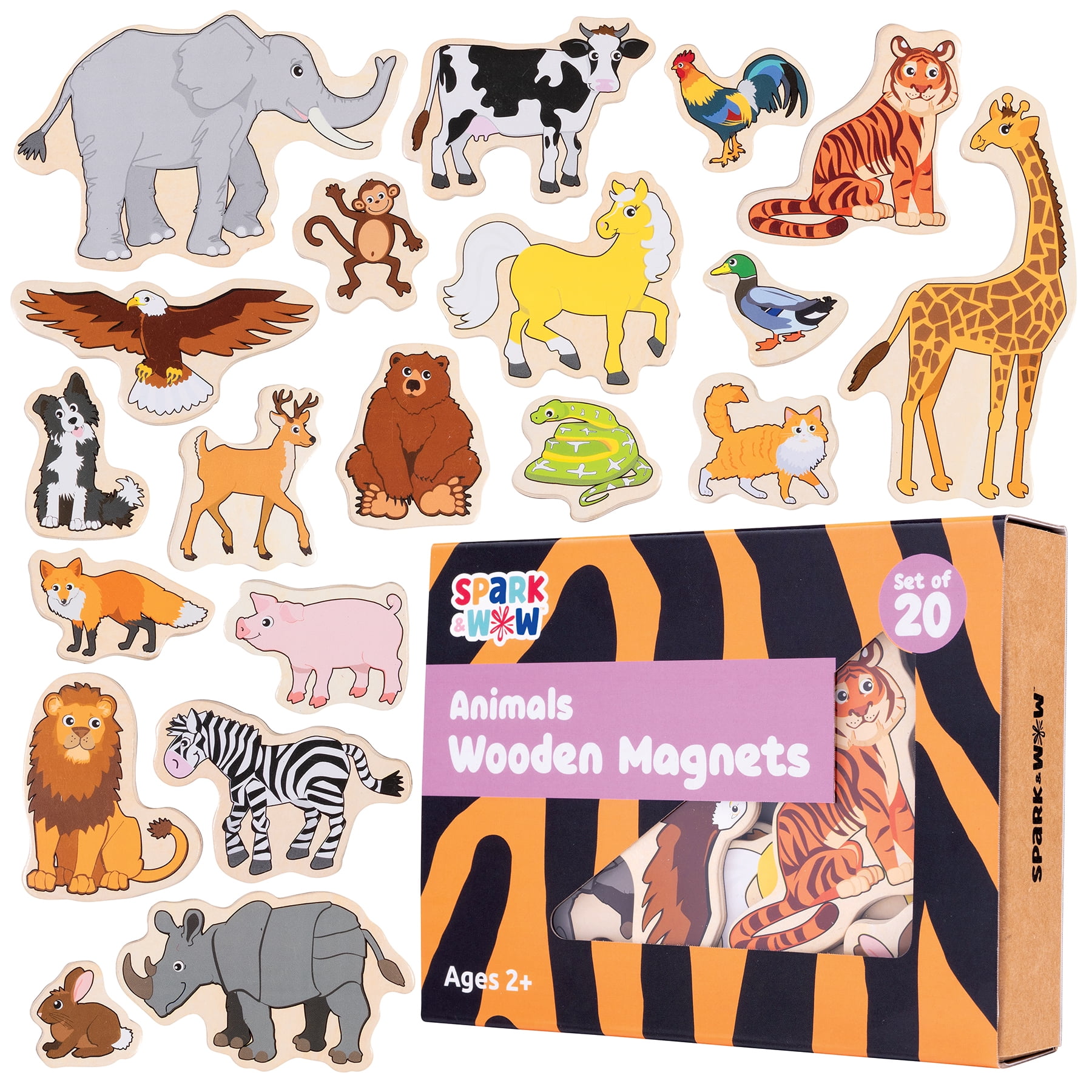 Spark & Wow Wooden Magnets- Animals - Set of 20 - Walmart.com