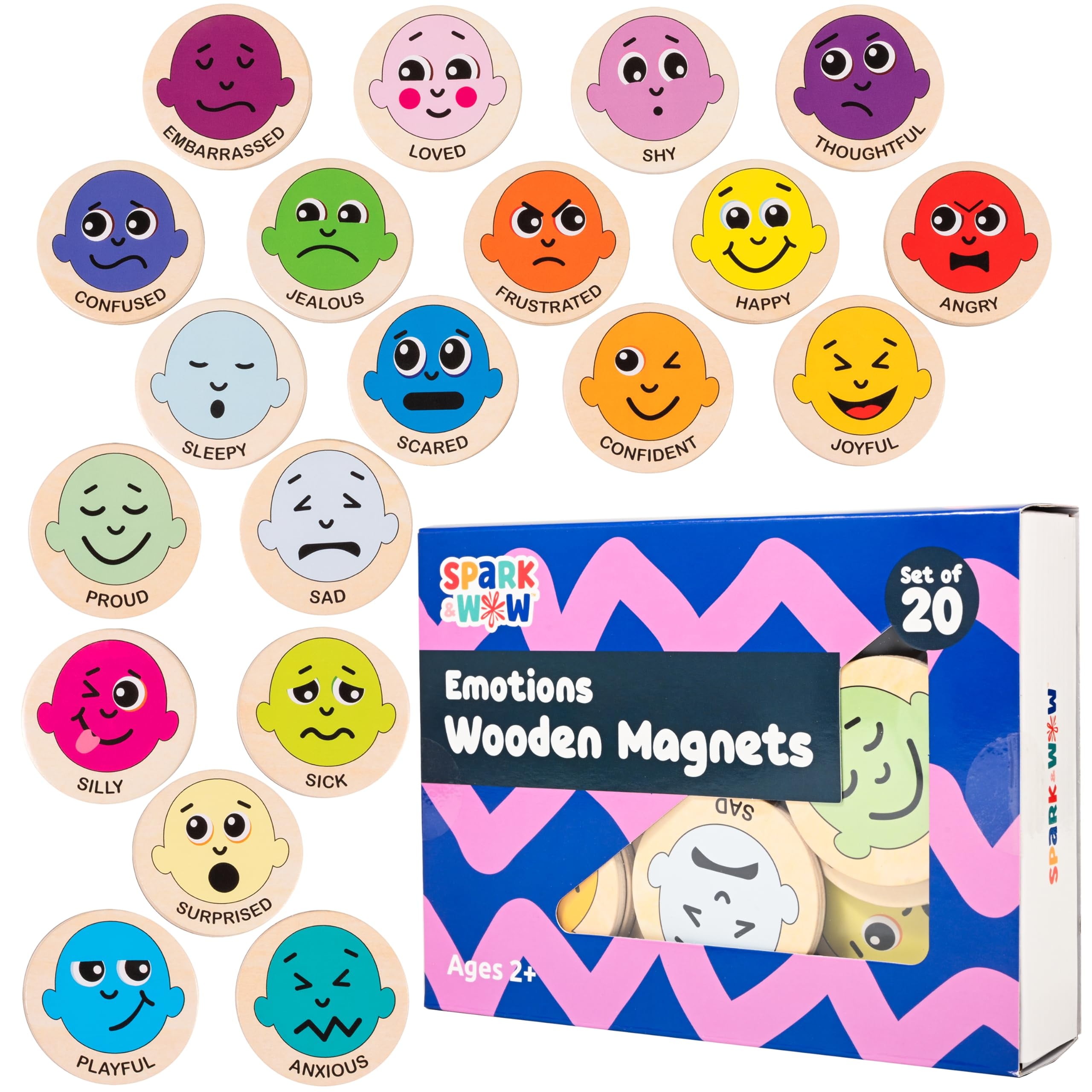 SPARK & WOW Wooden Magnets - Emotions - Set of 20 - Magnets for Kids ...