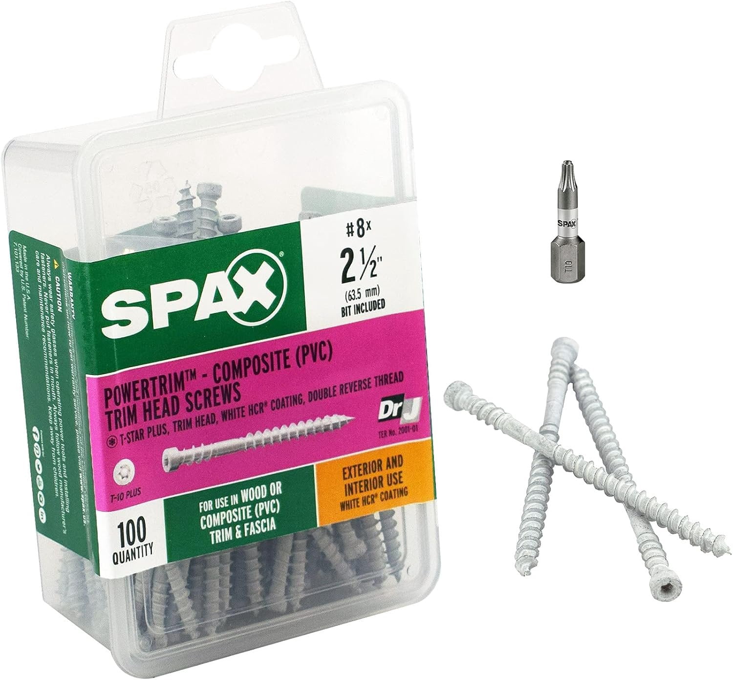 SPAX Trim Screw Wood #8 x 2-1/2 White HCR - Double Threaded - 100 ...