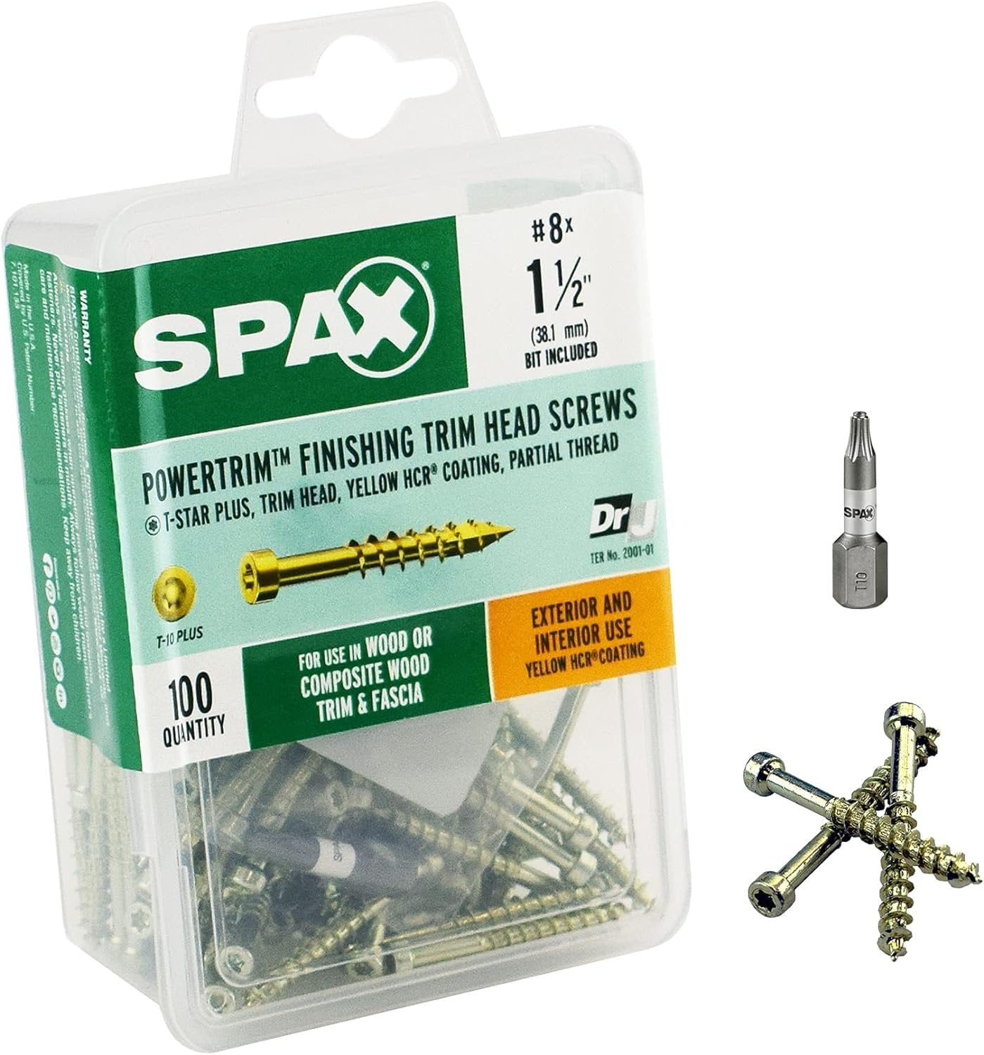 SPAX #8 x 1-1/2" PowerTrim HCR Trim Screw, Yellow 100 Pieces per Box ...