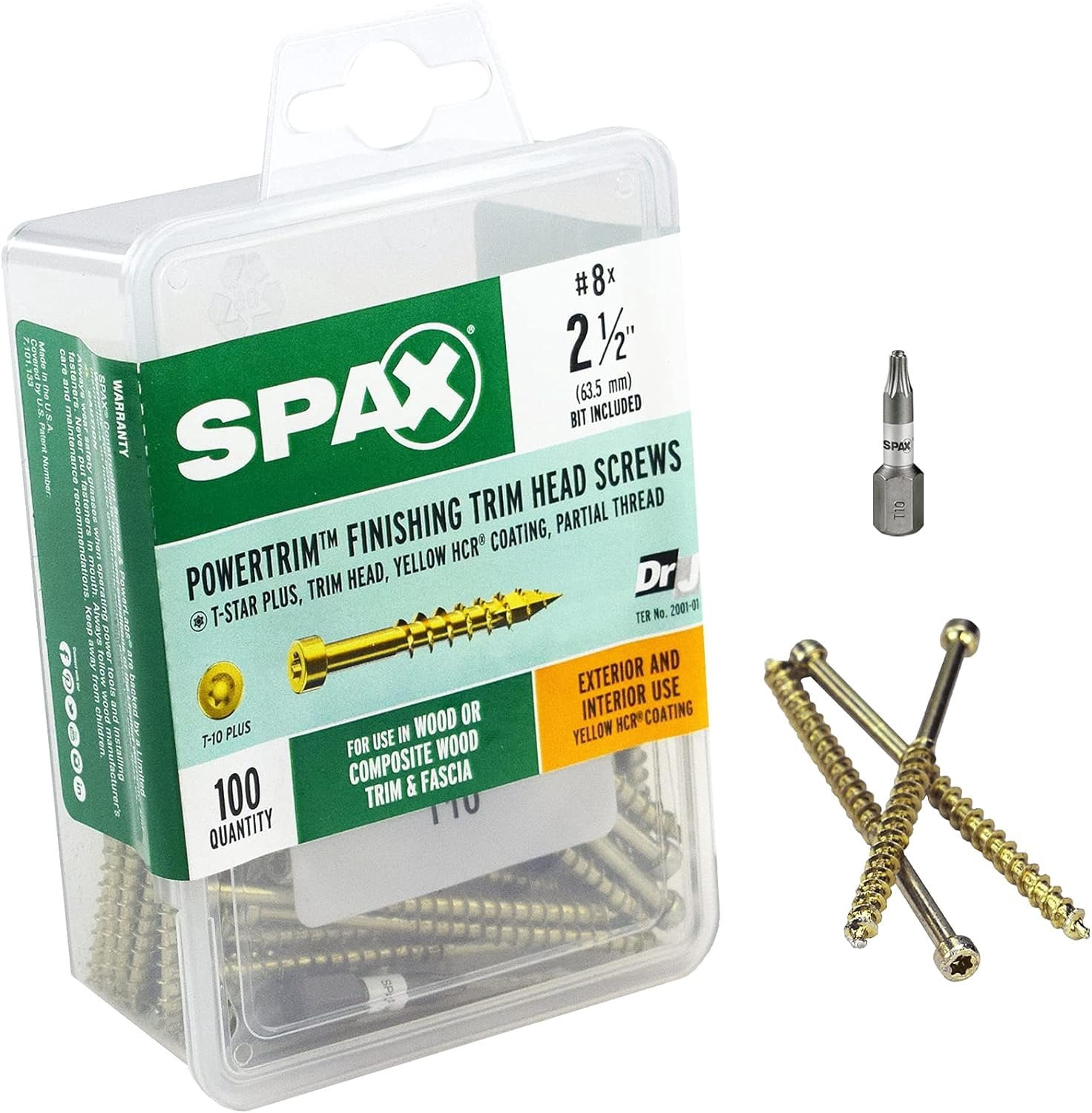 SPAX #8 x 2-1/2" PowerTrim HCR Trim Screw, Yellow 100 Pieces per Box ...