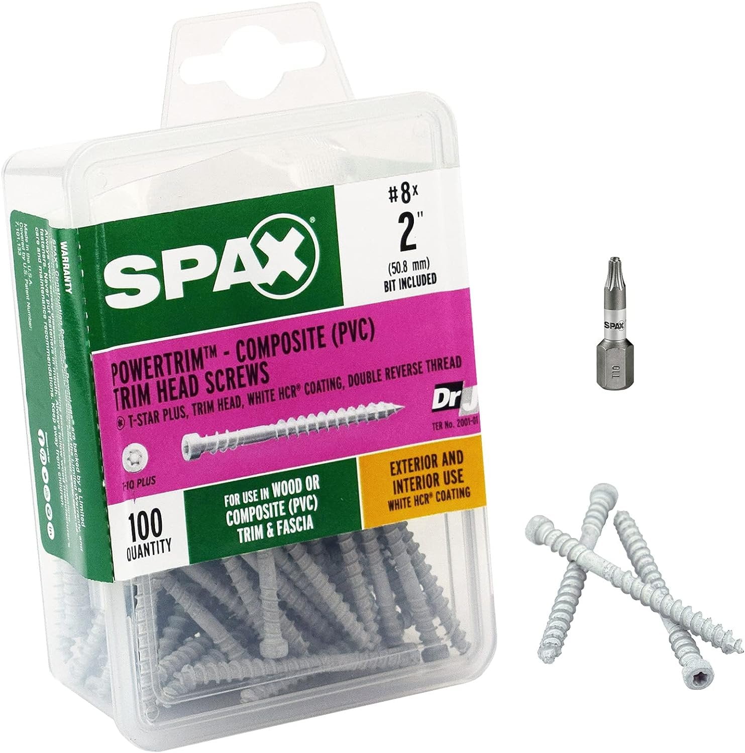SPAX #8 x 2'' Double Threaded HCR Trim Screw, White 100 Pieces per Box ...
