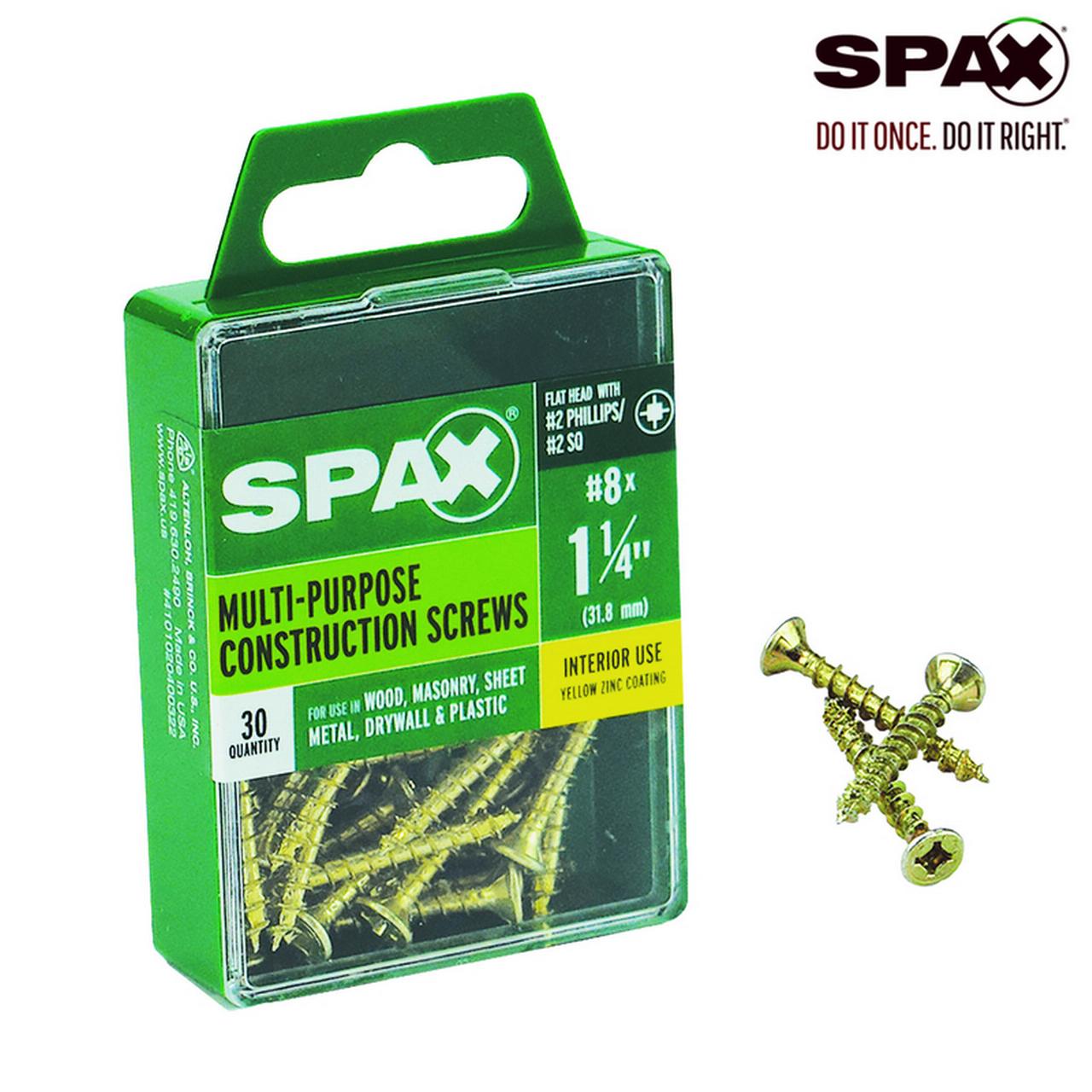 Spax 4101020400322 Multi-Material Screws, Phillips, 8'' X 1-1/4'', Box ...
